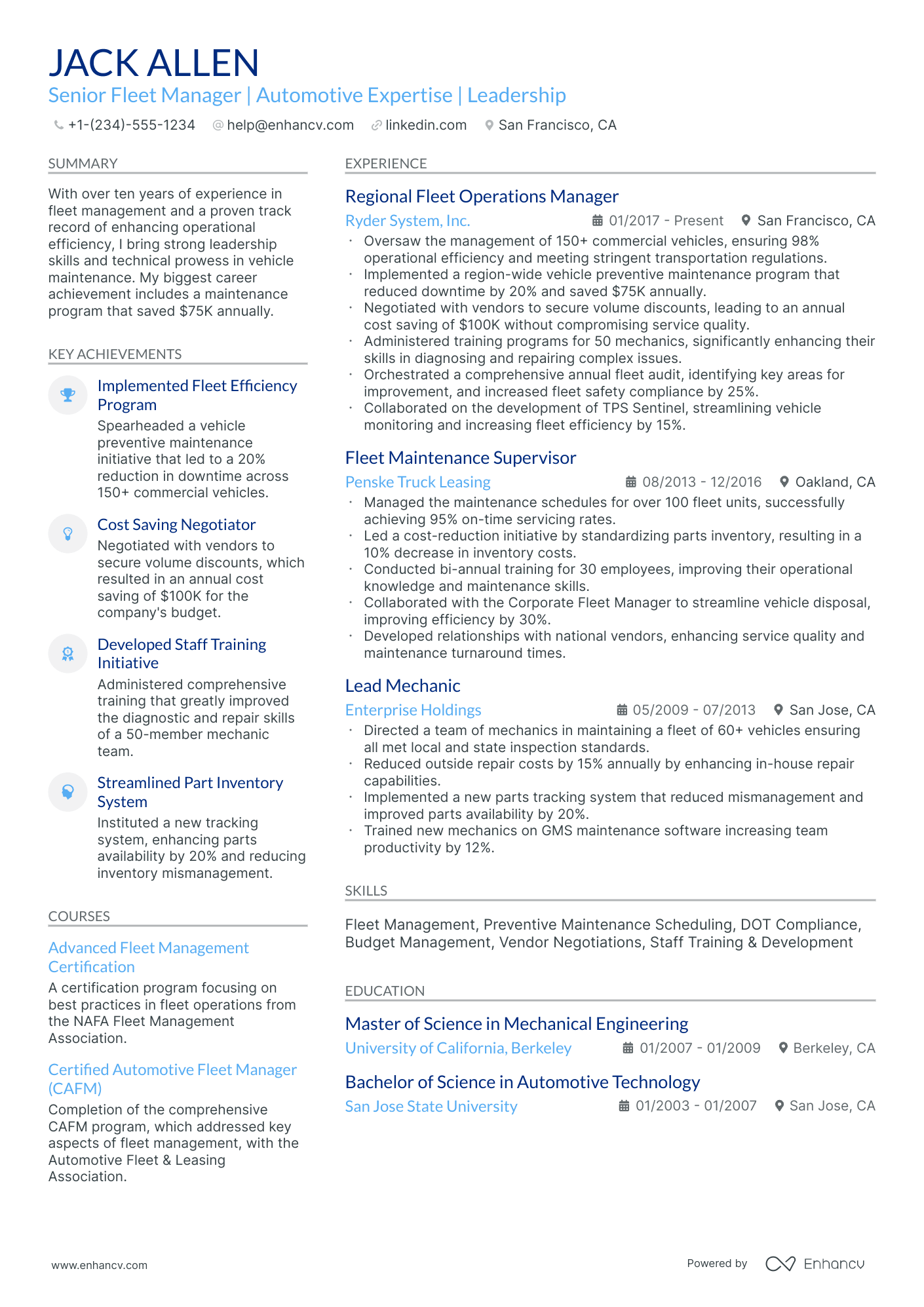 10 Fleet Manager Resume Examples & Guide for 2026