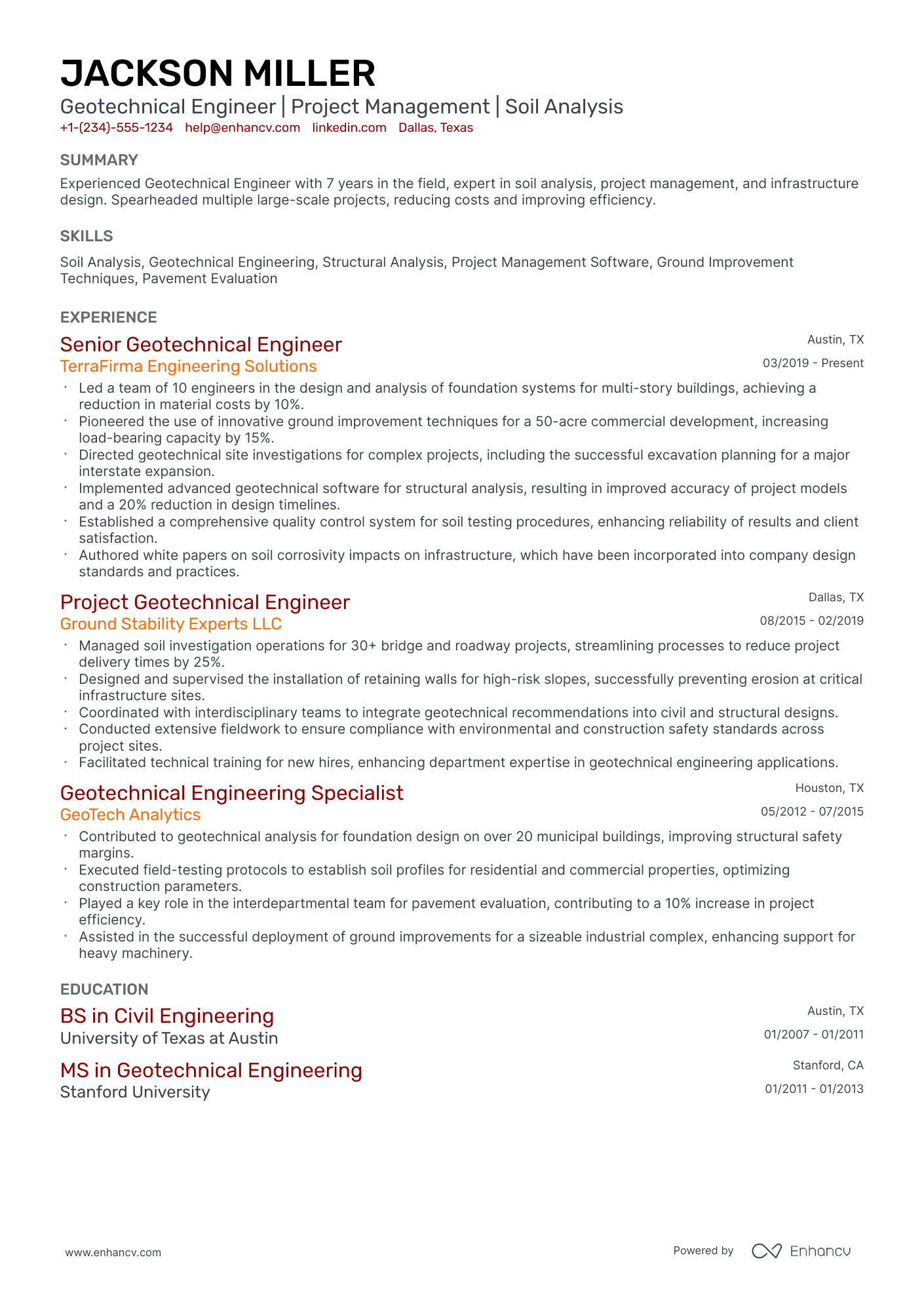 10 Geotechnical Engineering Resume Examples & Guide for 2026