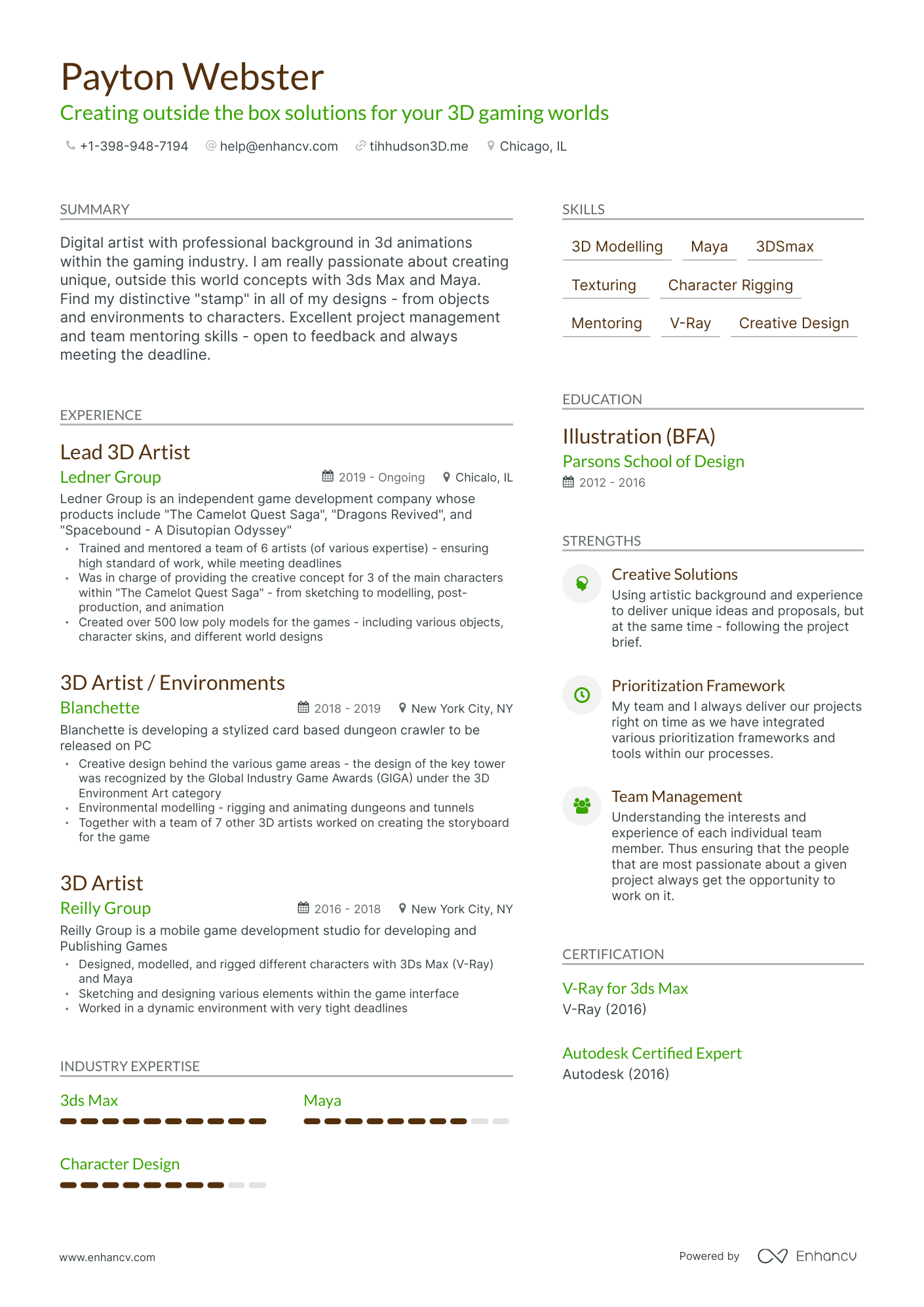 5 3D Artist Resume Examples & Guide for 2024