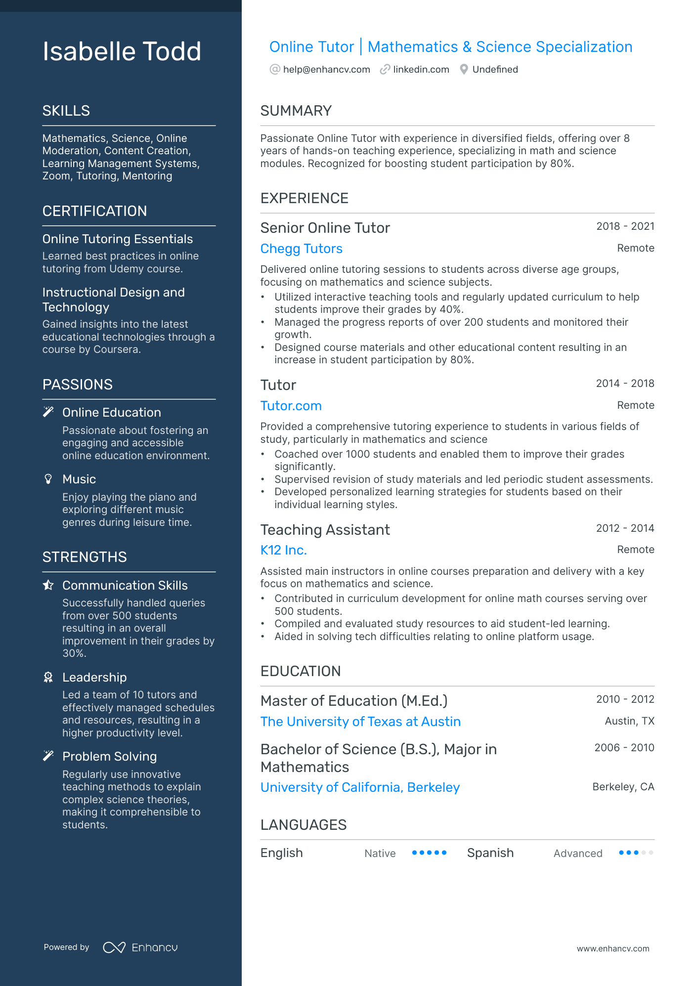 10 Online Tutor Resume Examples & Guide for 2026
