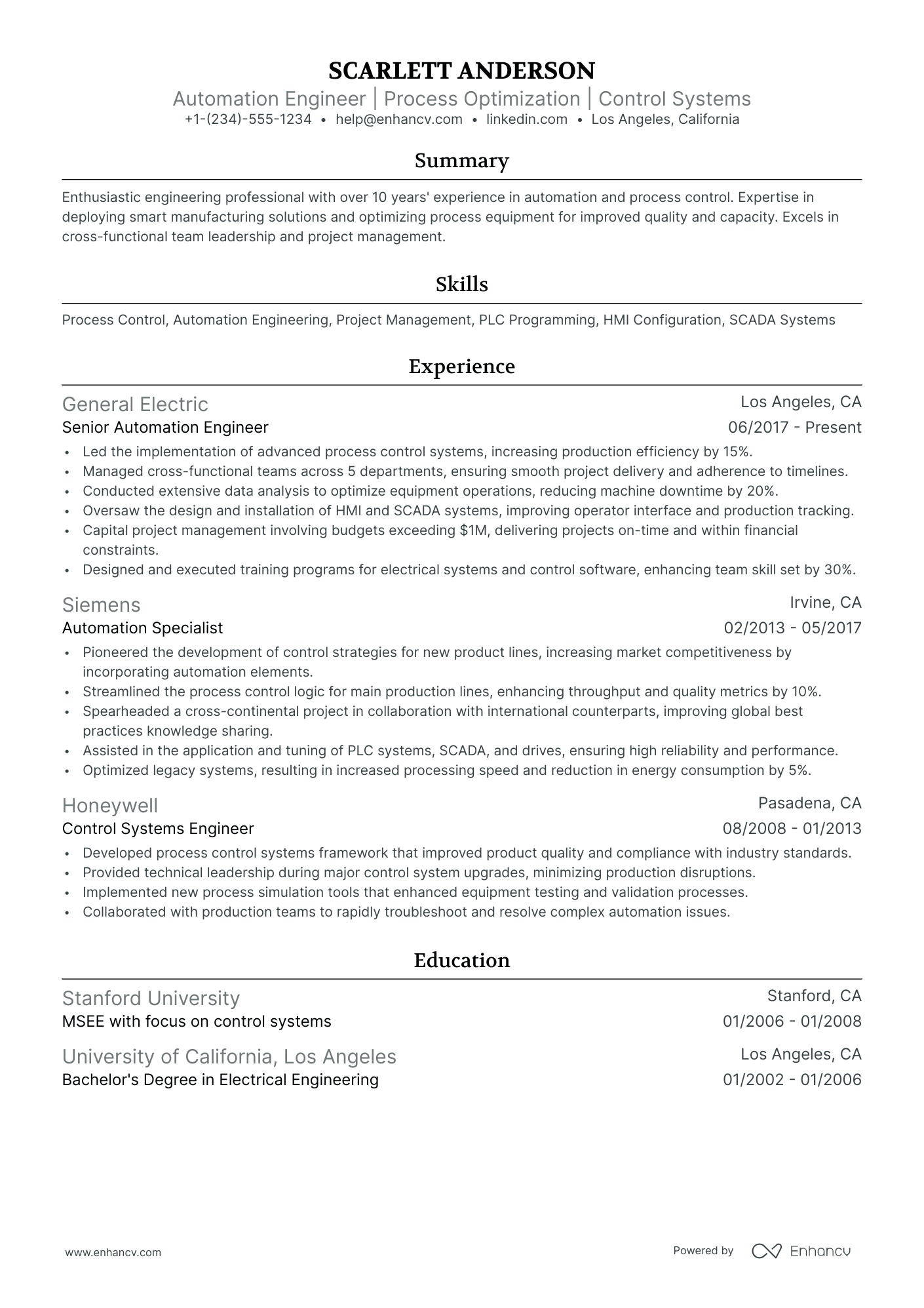 10 Control Systems Engineer Resume Examples & Guide for 2026