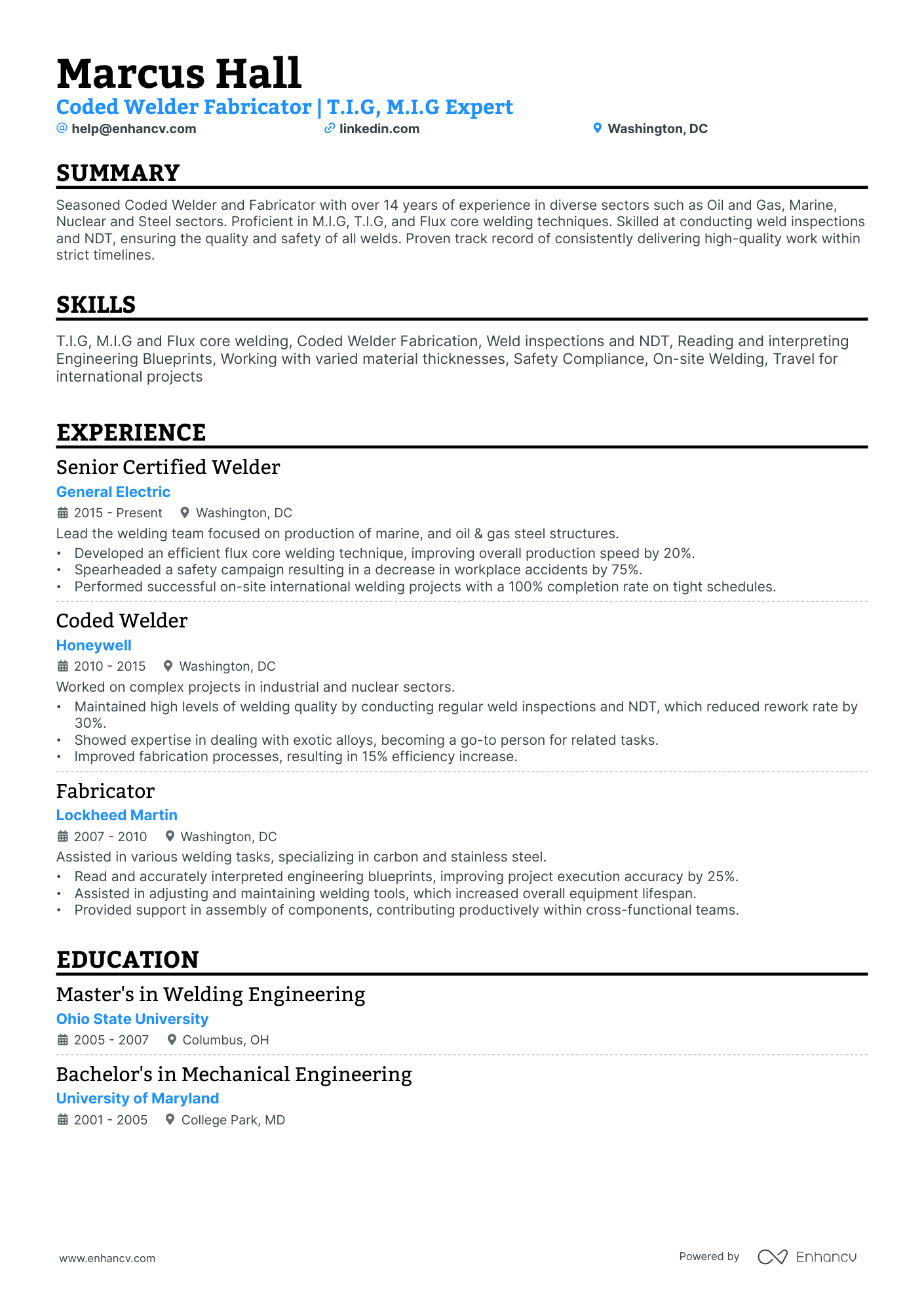 10 Welder Fabricator Resume Examples & Guide for 2025