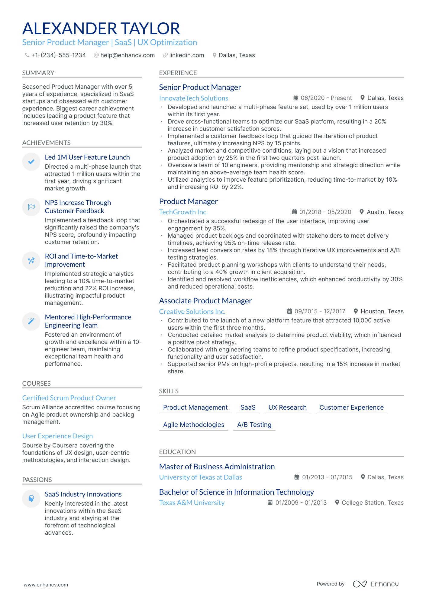 5 SaaS Product Manager Resume Examples & Guide for 2024