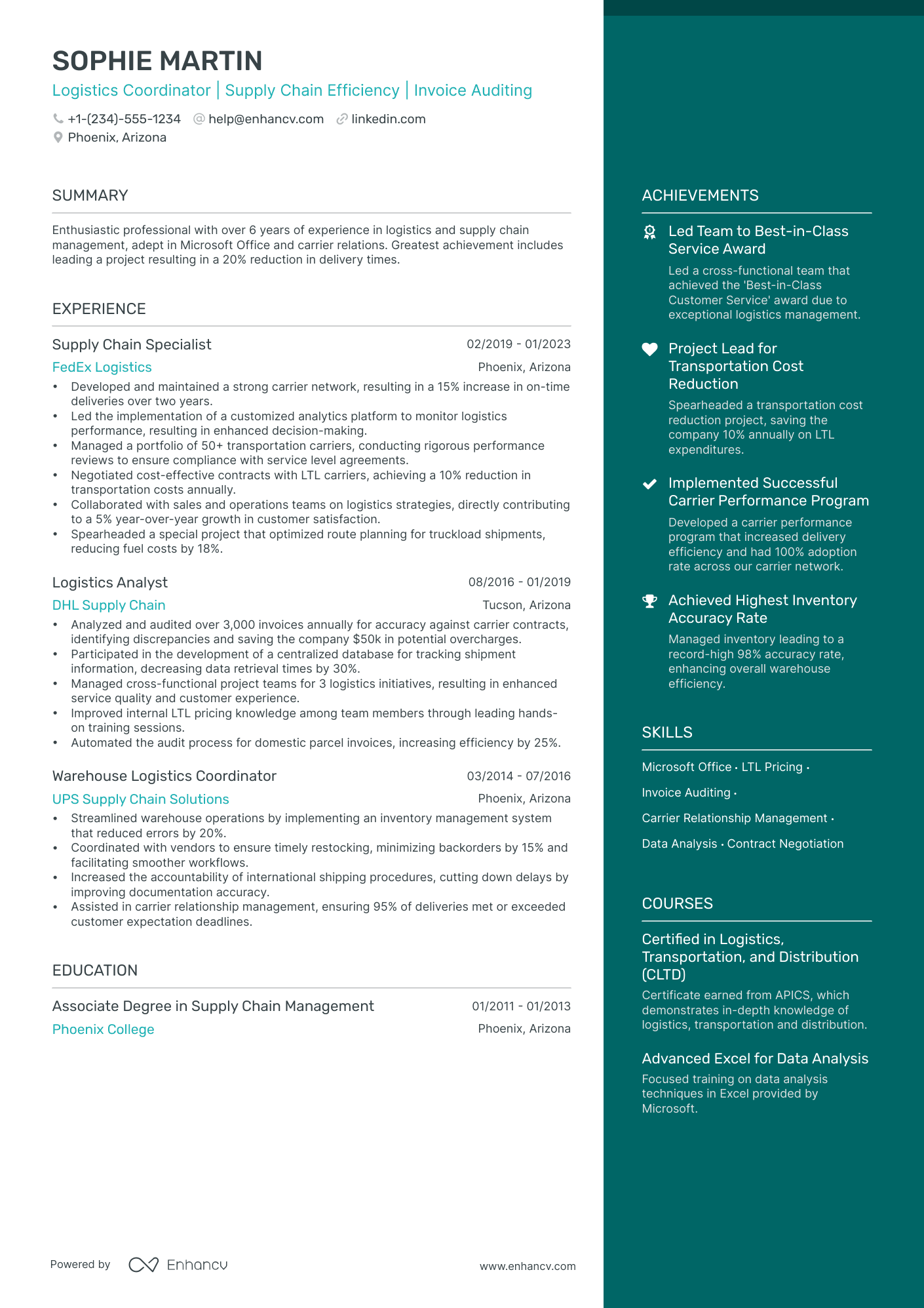 5 Logistics Coordinator Resume Examples & Guide for 2024