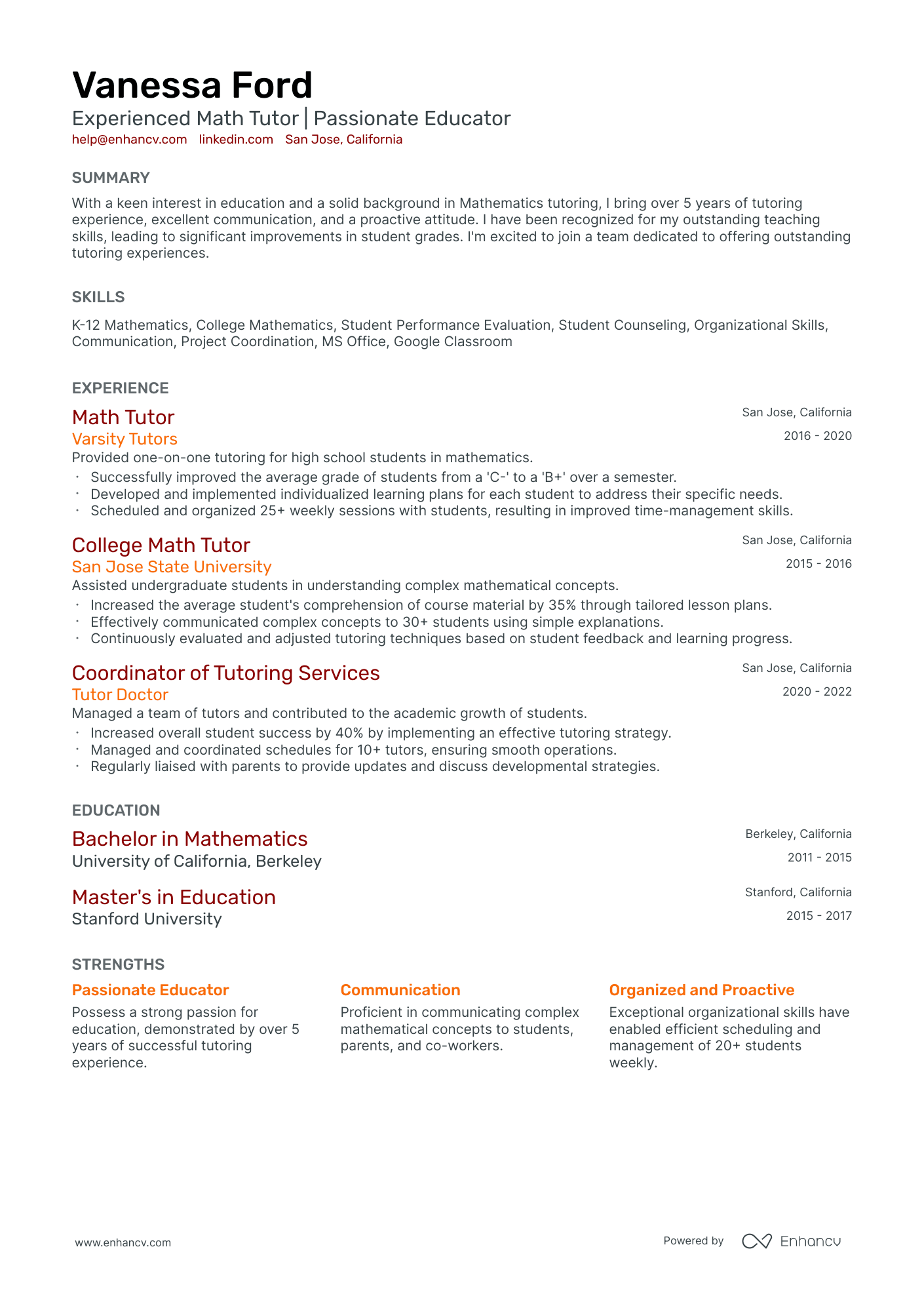 10 Math Tutor Resume Examples & Guide for 2026