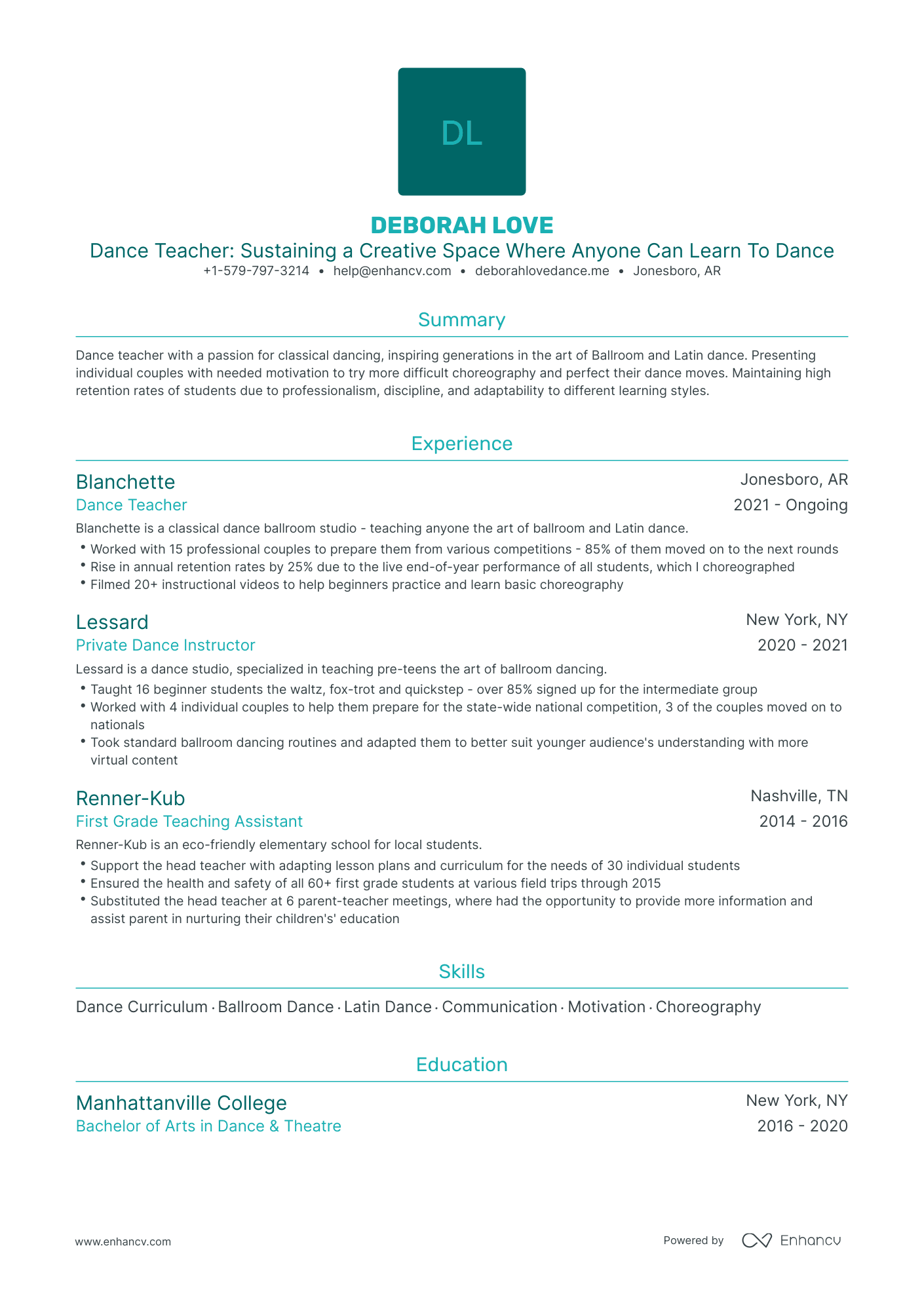 5 Dance Teacher Resume Examples & Guide for 2023