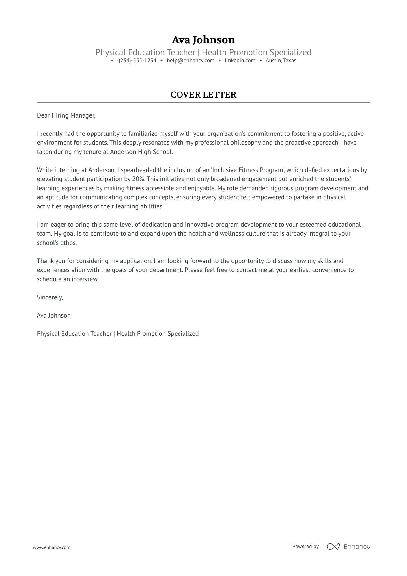 7 Professional Physical Education Teacher Cover Letter Examples and ...