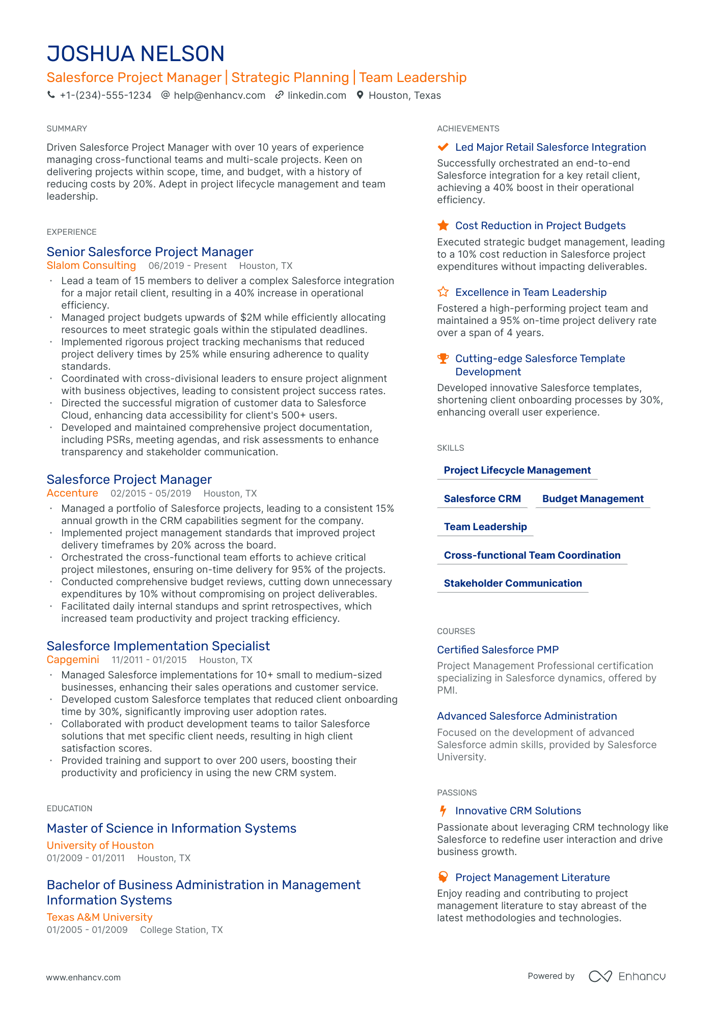 5 Salesforce Project Manager Resume Examples & Guide for 2024