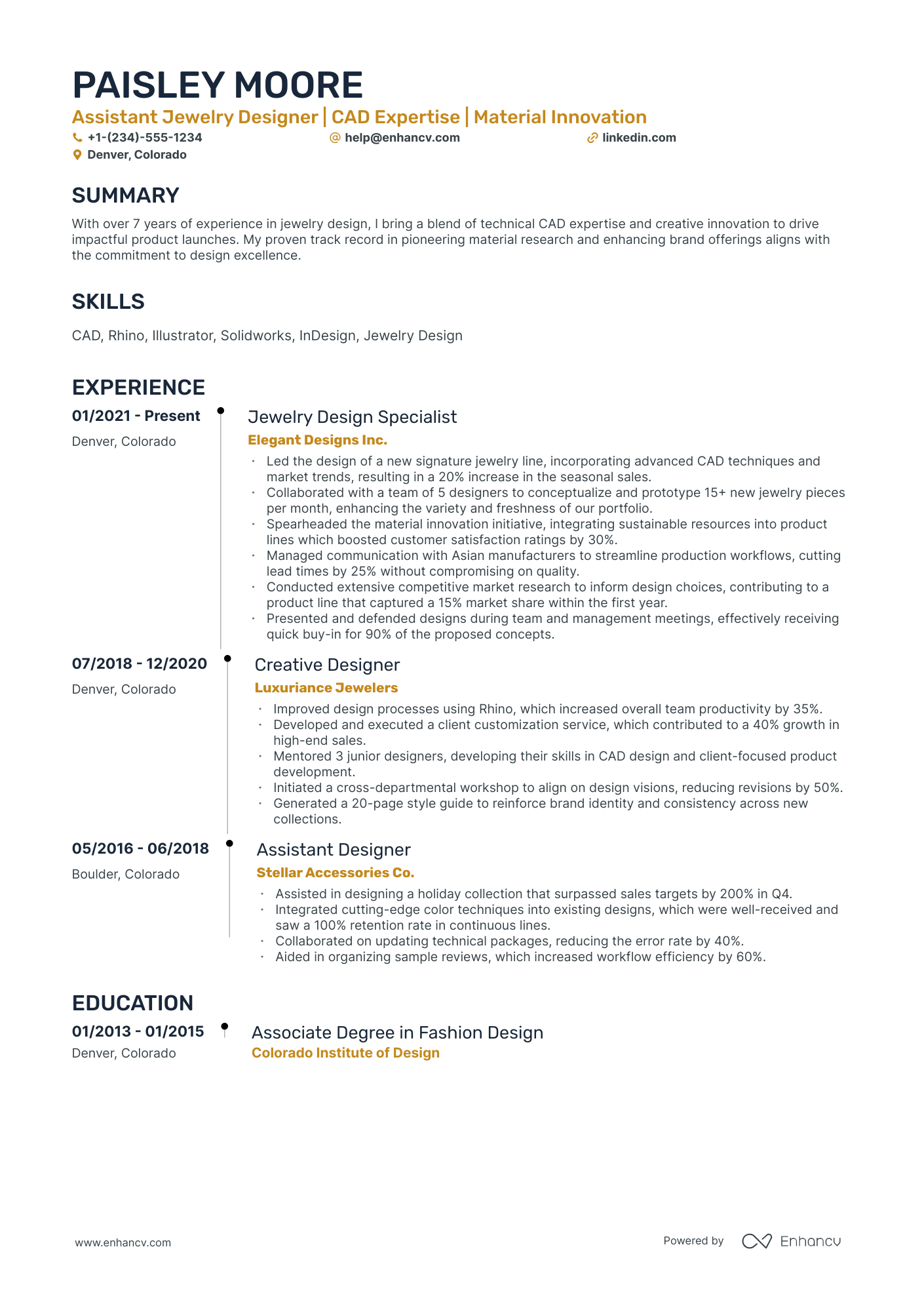 10 Jewelry Designer Resume Examples & Guide for 2026