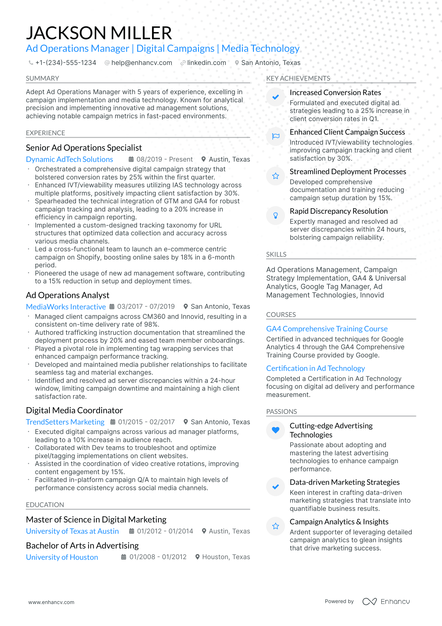 10 Ad Operations Manager Resume Examples & Guide for 2026