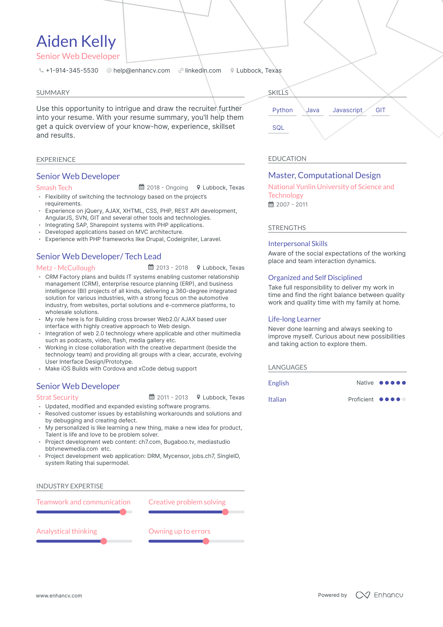 Senior Web Developer Resume Examples & Guide for 2023 (Layout, Skills ...