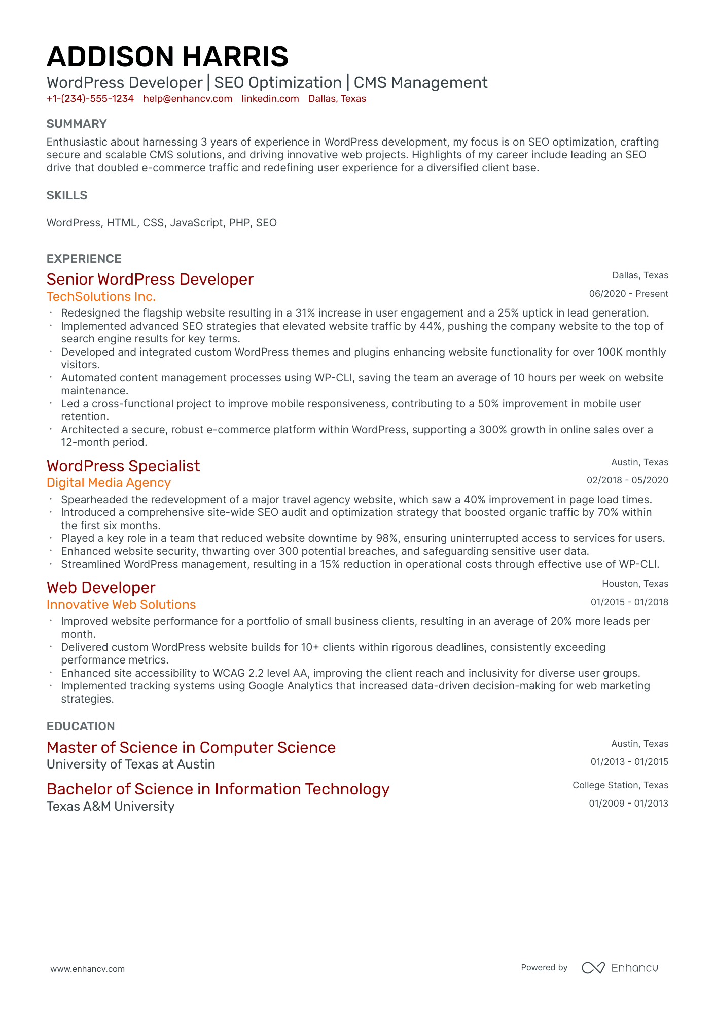 10 Wordpress Developer Resume Examples & Guide for 2026