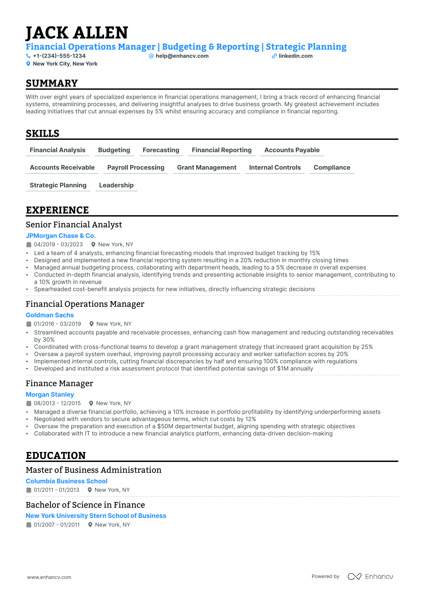 5 Financial Operations Manager Resume Examples & Guide for 2024