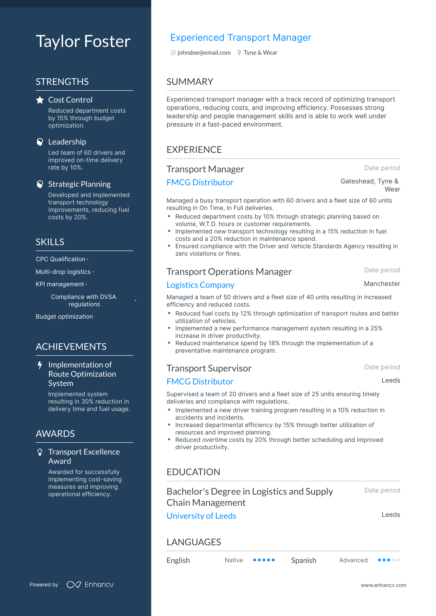 5 Transport Manager Resume Examples & Guide for 2024