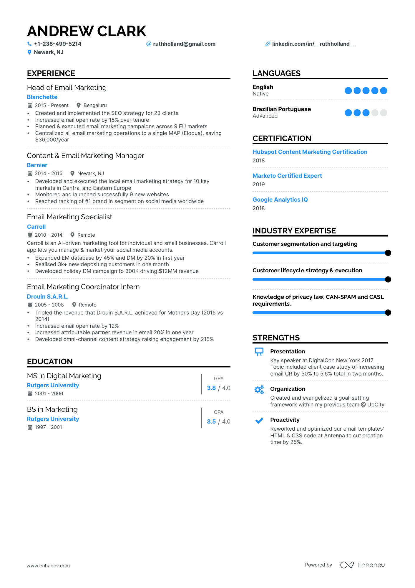 5 Email Marketing Resume Examples & Guide for 2024