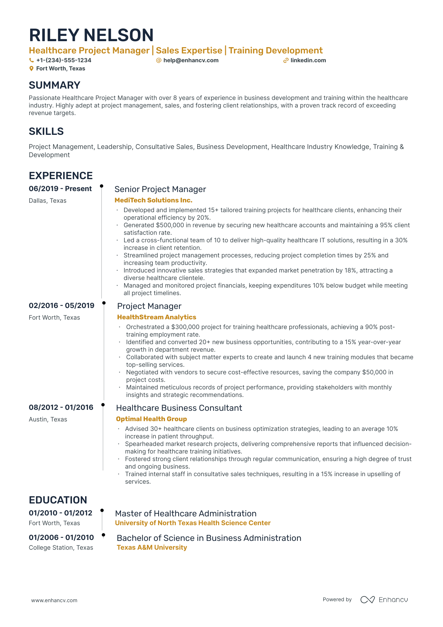 10 Healthcare Project Manager Resume Examples & Guide for 2025
