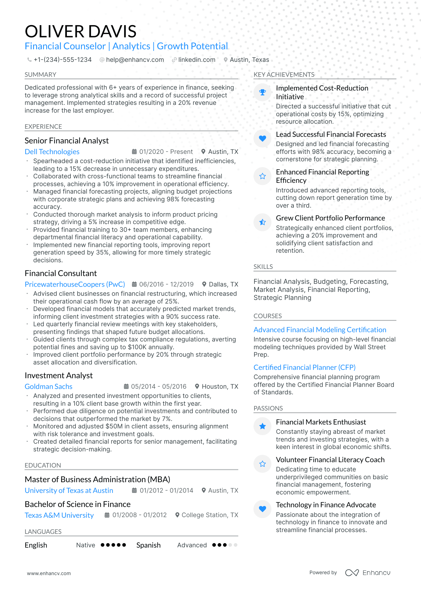 10 Financial Counselor Resume Examples & Guide for 2025