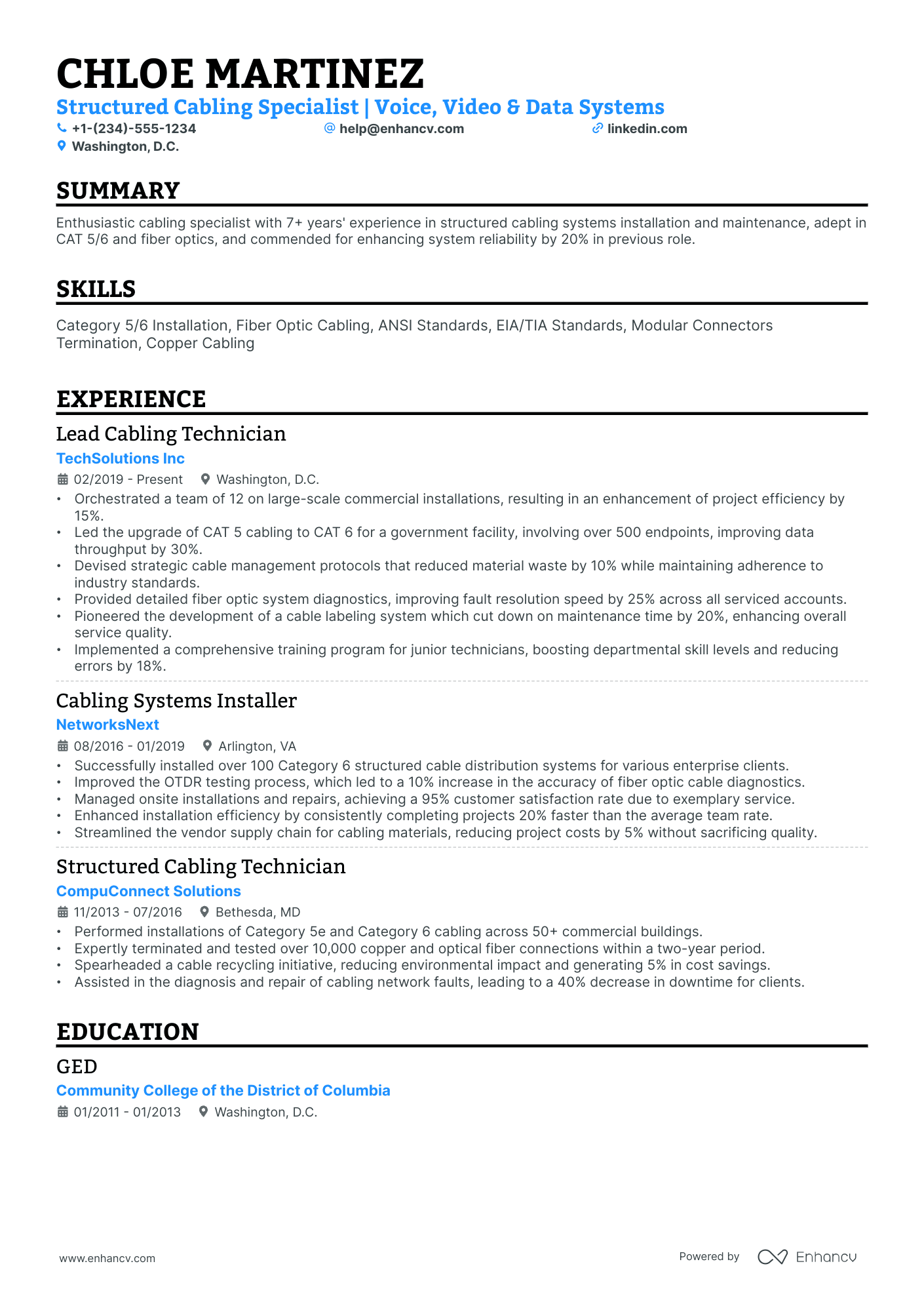 10 Cable Technician Resume Examples & Guide for 2026