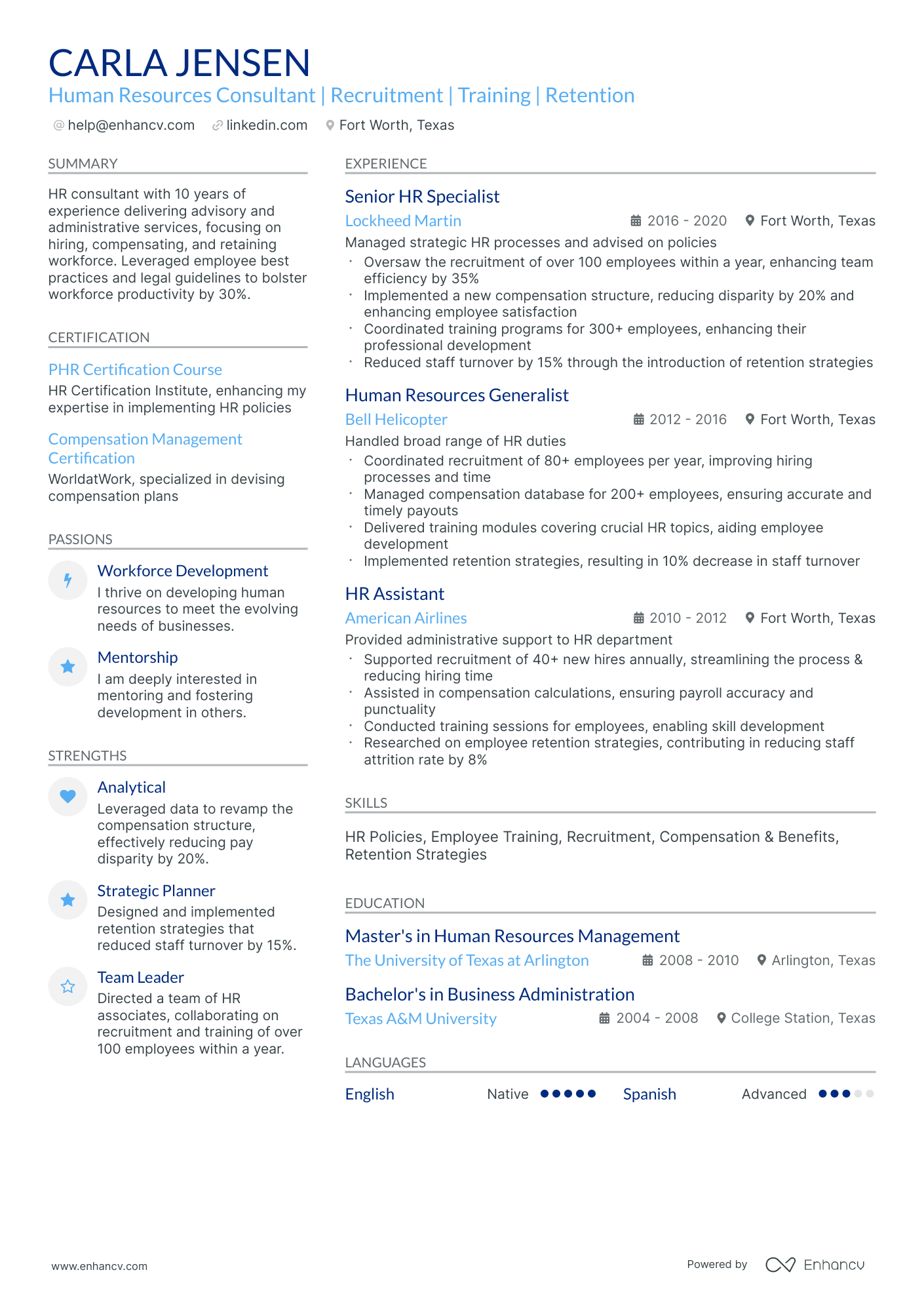 10 Human Resources Consultant Resume Examples & Guide for 2025