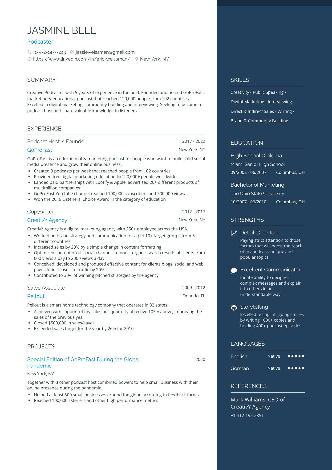 5 Podcaster Resume Examples & Guide for 2024