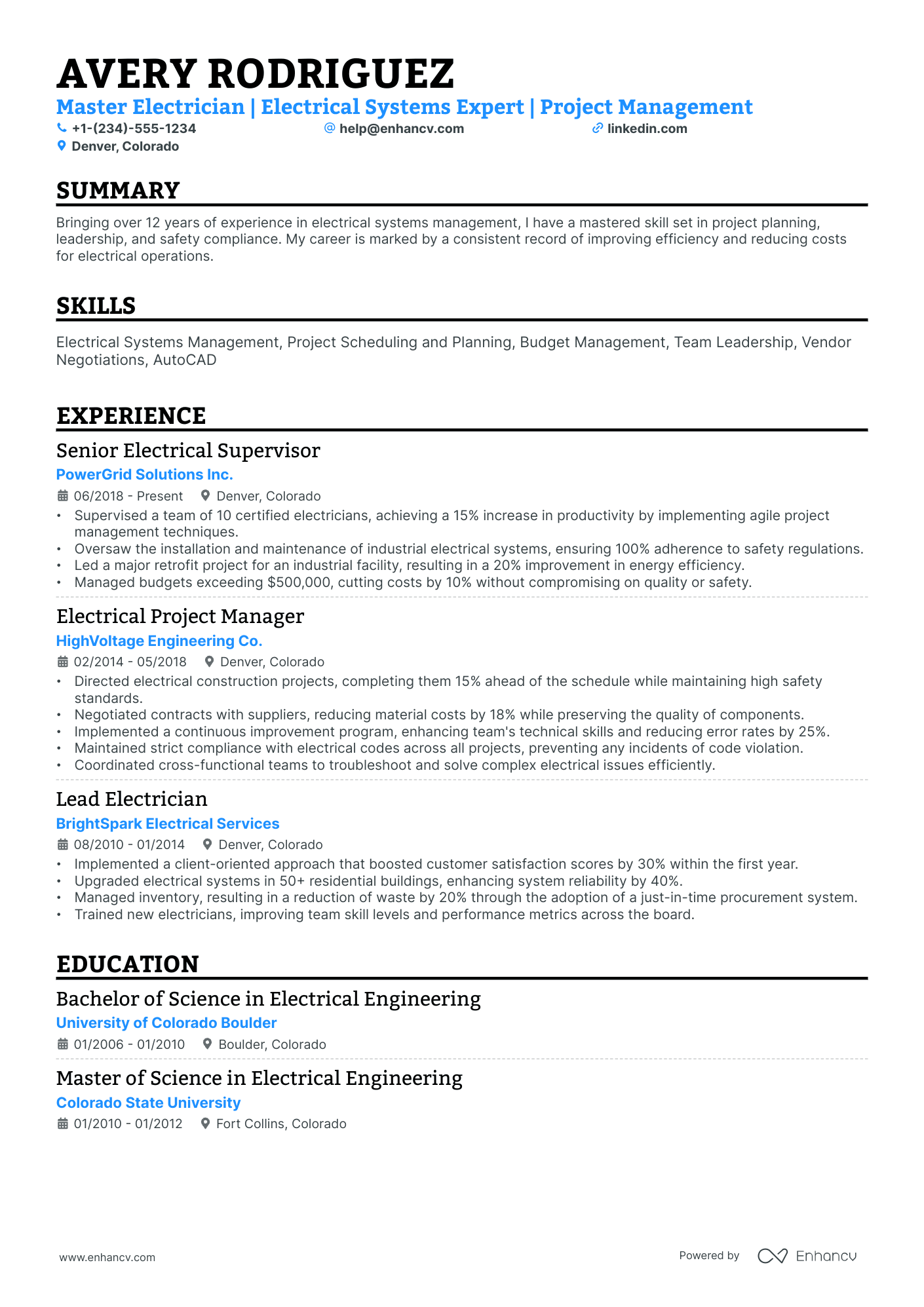 10 Electrical Manager Resume Examples & Guide for 2026
