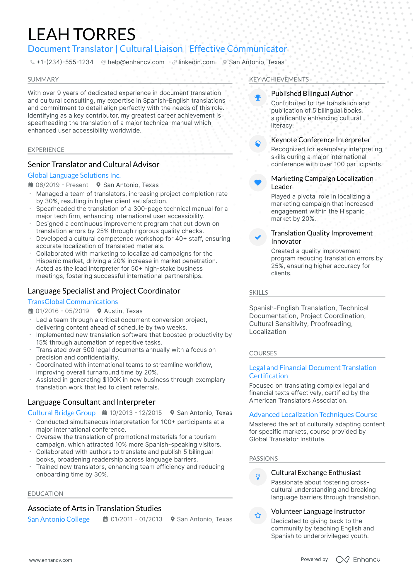 10 Spanish Translator Resume Examples, Templates & Guide for 2026