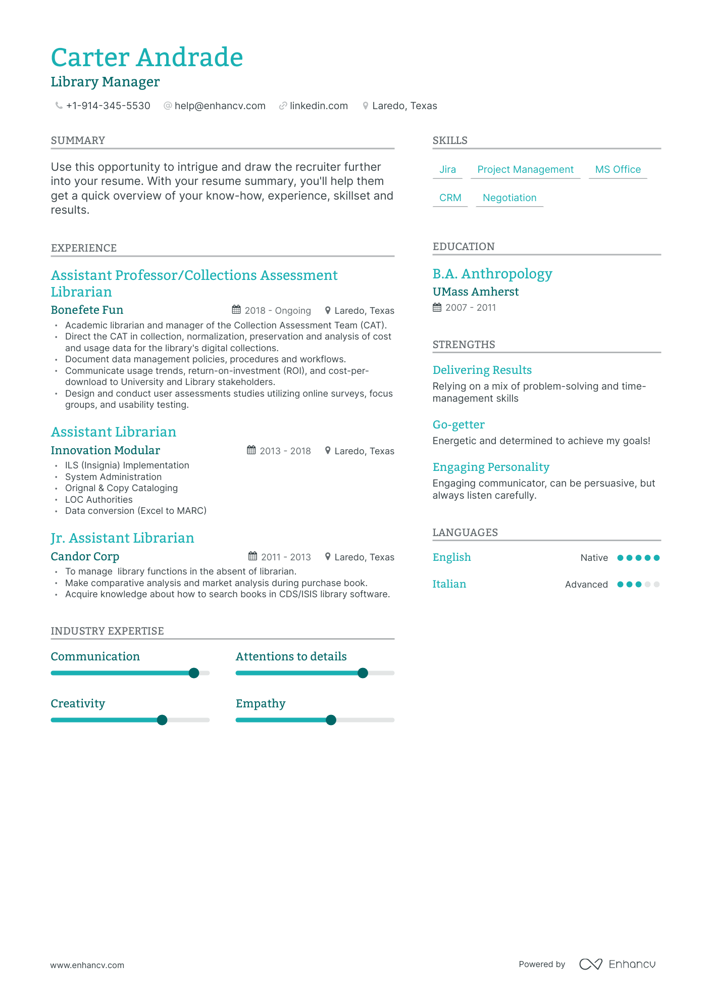 Library Manager Resume Examples & Guide for 2023 (Layout, Skills ...