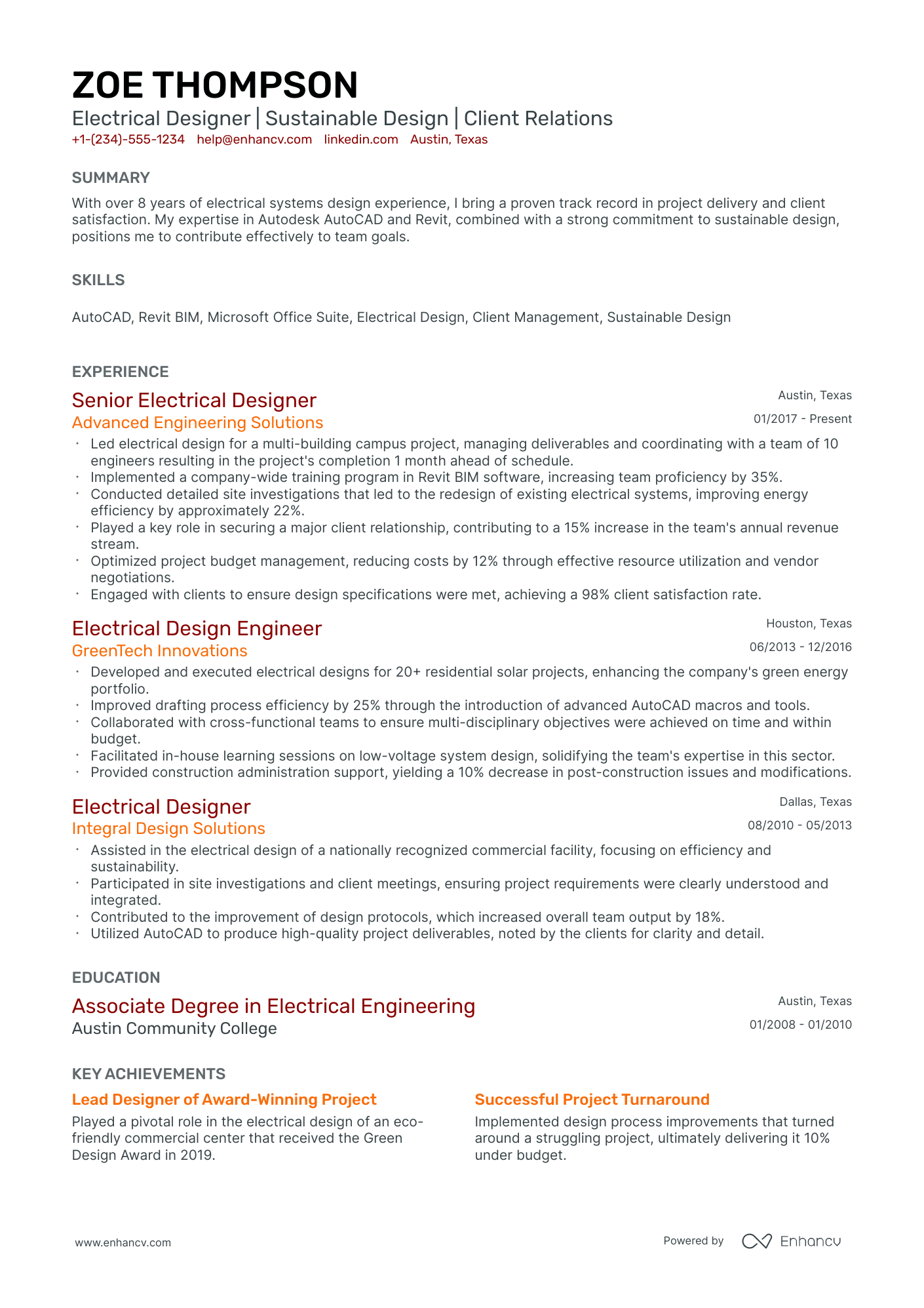 10 Electrical Designer Resume Examples & Guide for 2026