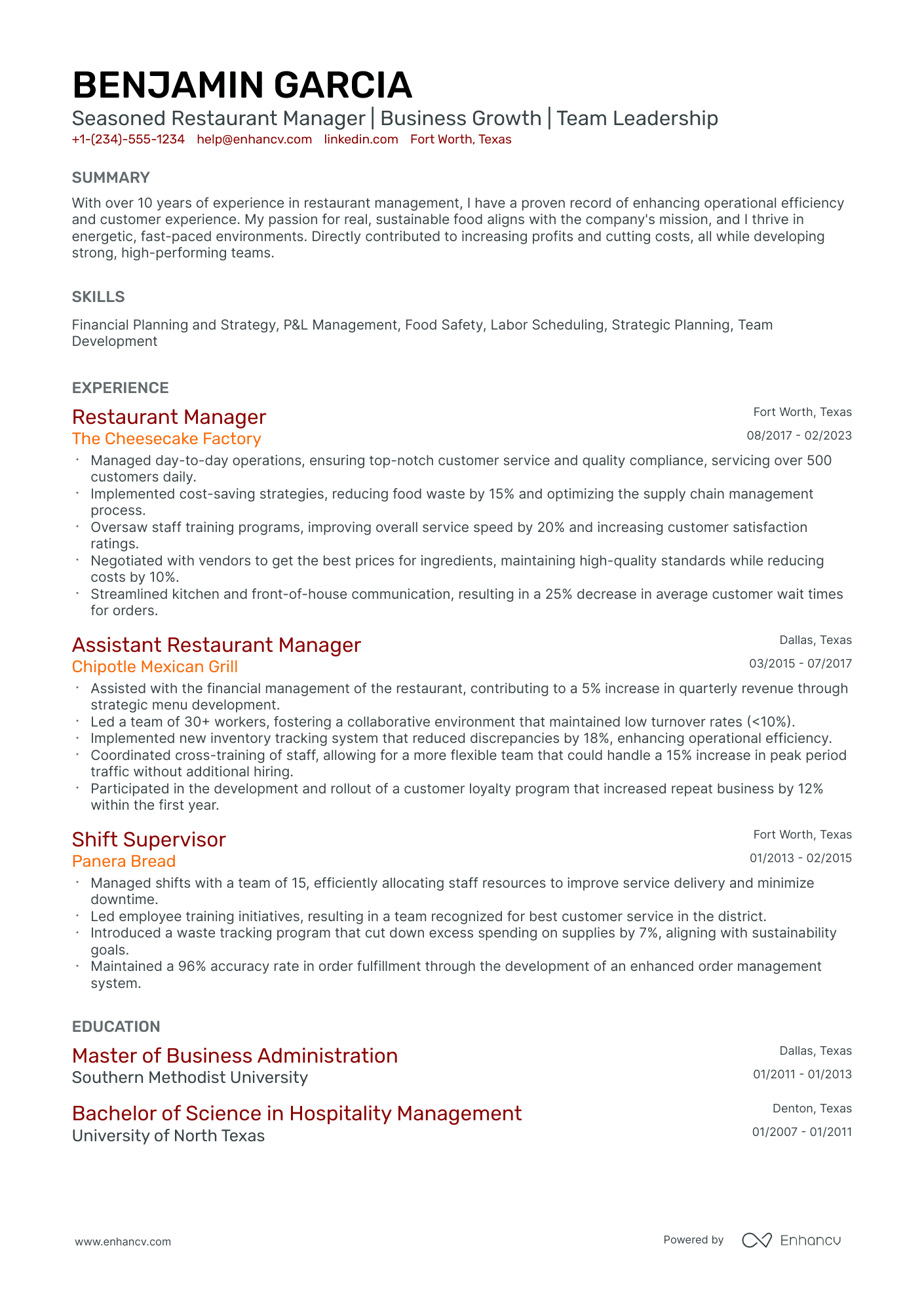 10 Restaurant General Manager Resume Examples & Guide for 2026
