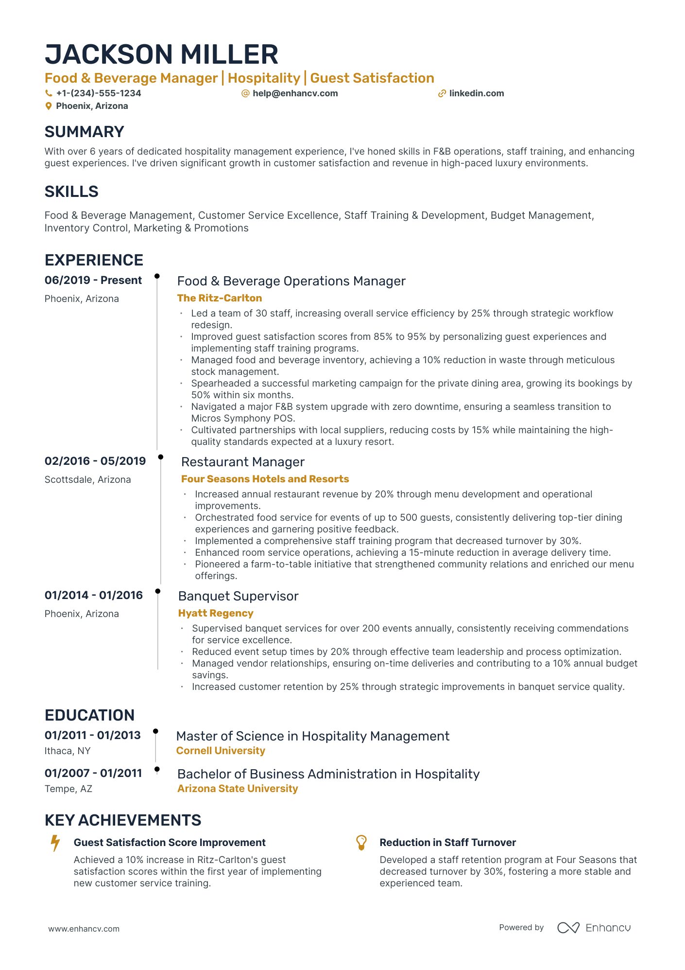 10 Food and Beverage Manager Resume Examples & Guide for 2026