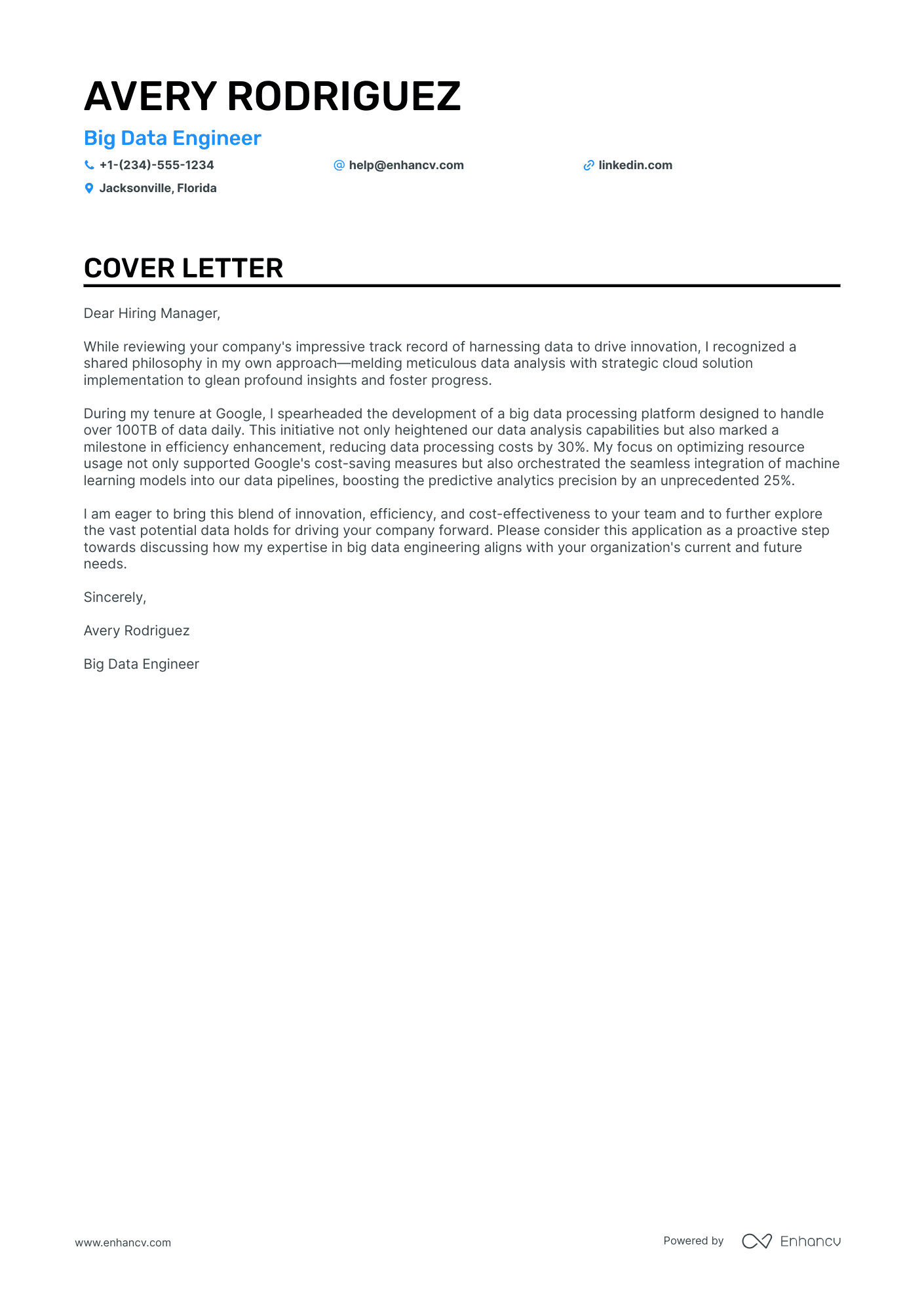 21 Professional Data Engineer Cover Letter Examples and Template for ...
