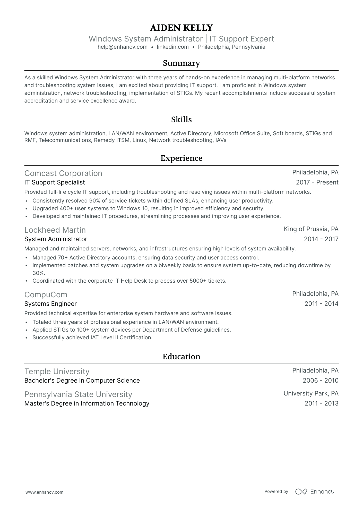 10 Windows System Administrator Resume Examples & Guide for 2026