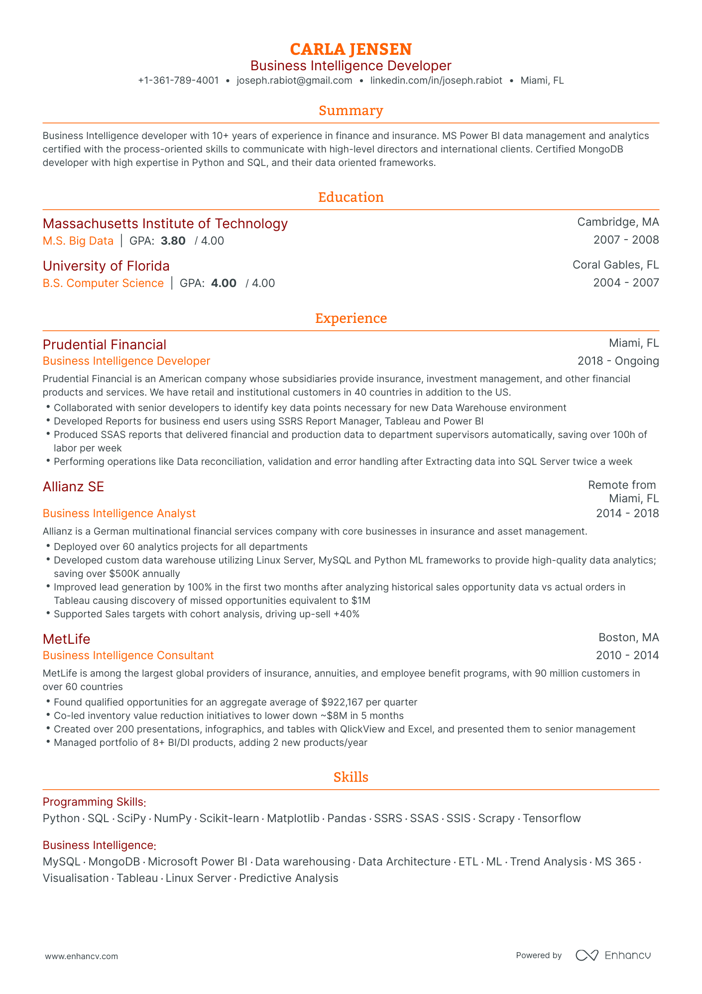 8 Business Intelligence Resume Examples & Guide for 2023
