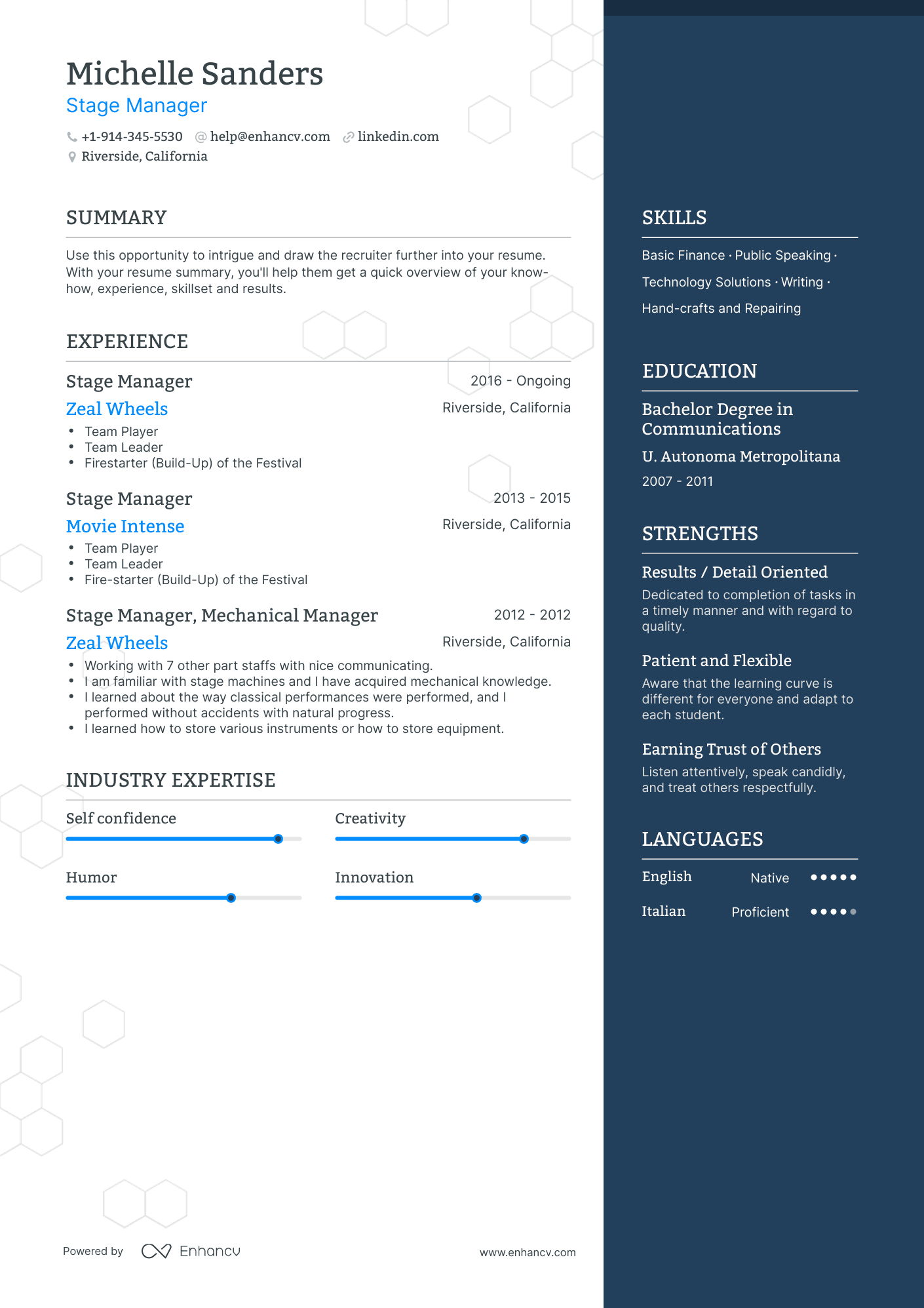 Stage Manager Resume Examples & Guide for 2023 (Layout, Skills ...
