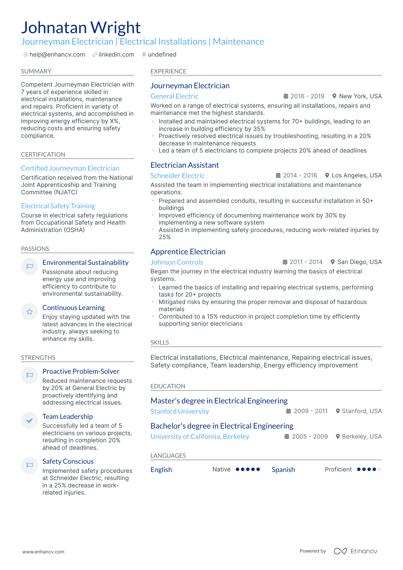 10 Journeyman Electrician Resume Examples & Guide for 2026