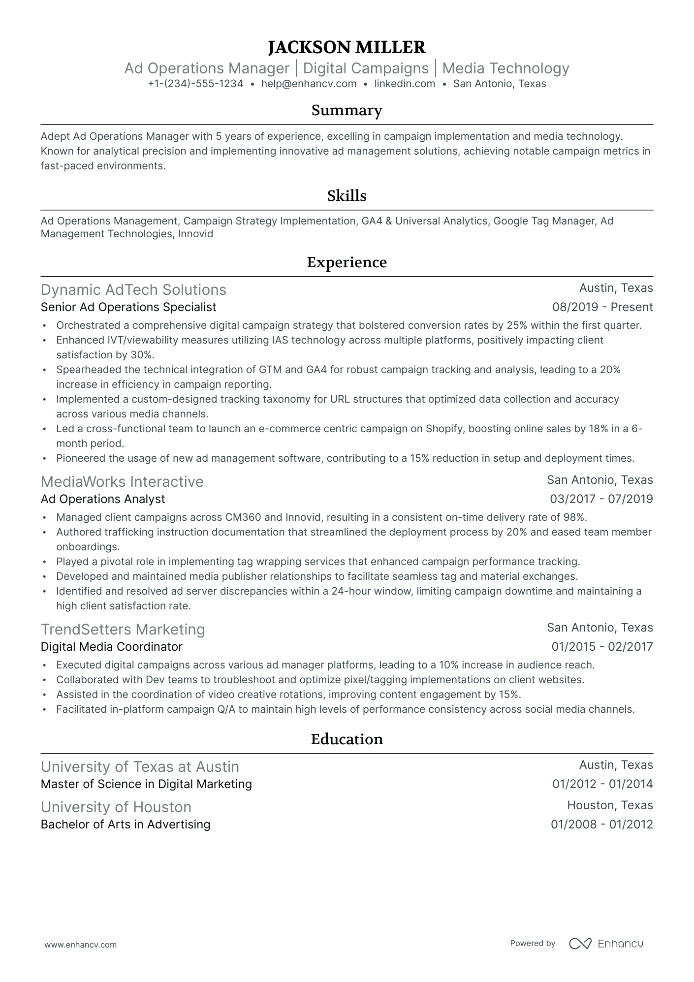 10 Ad Operations Manager Resume Examples & Guide for 2026