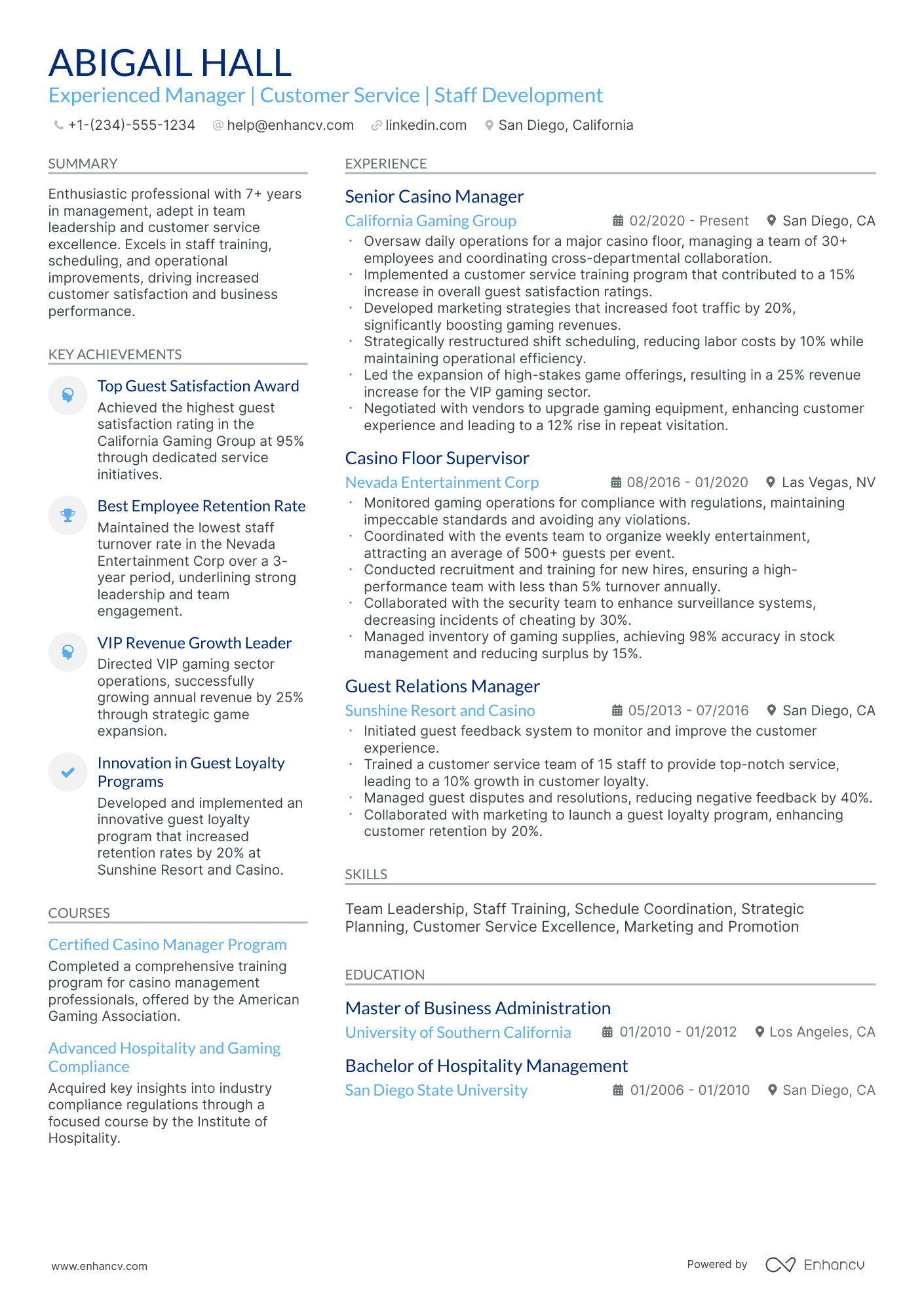 10 Casino Manager Resume Examples & Guide for 2026