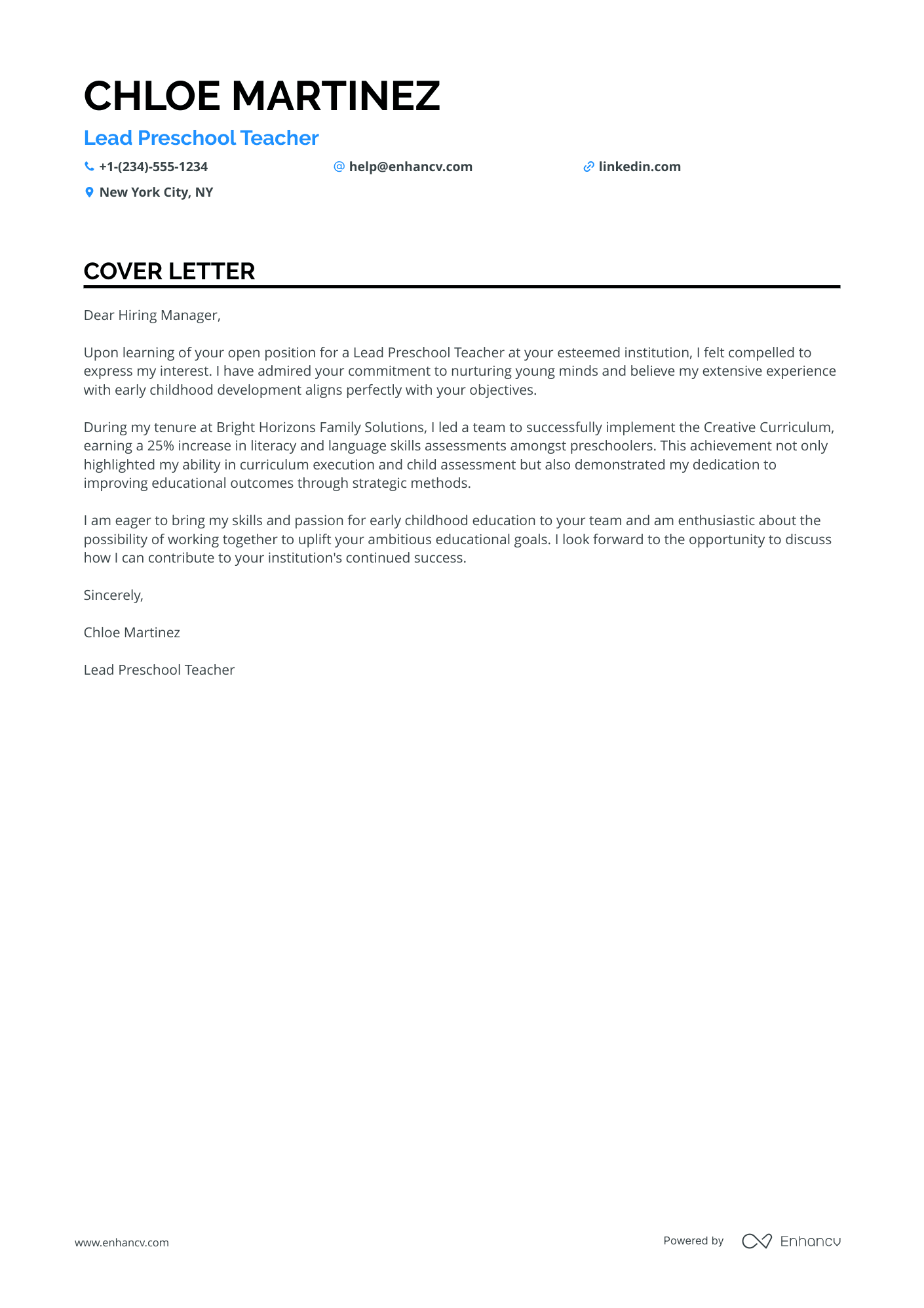 9 Professional Preschool Teacher Cover Letter Examples and Template for ...