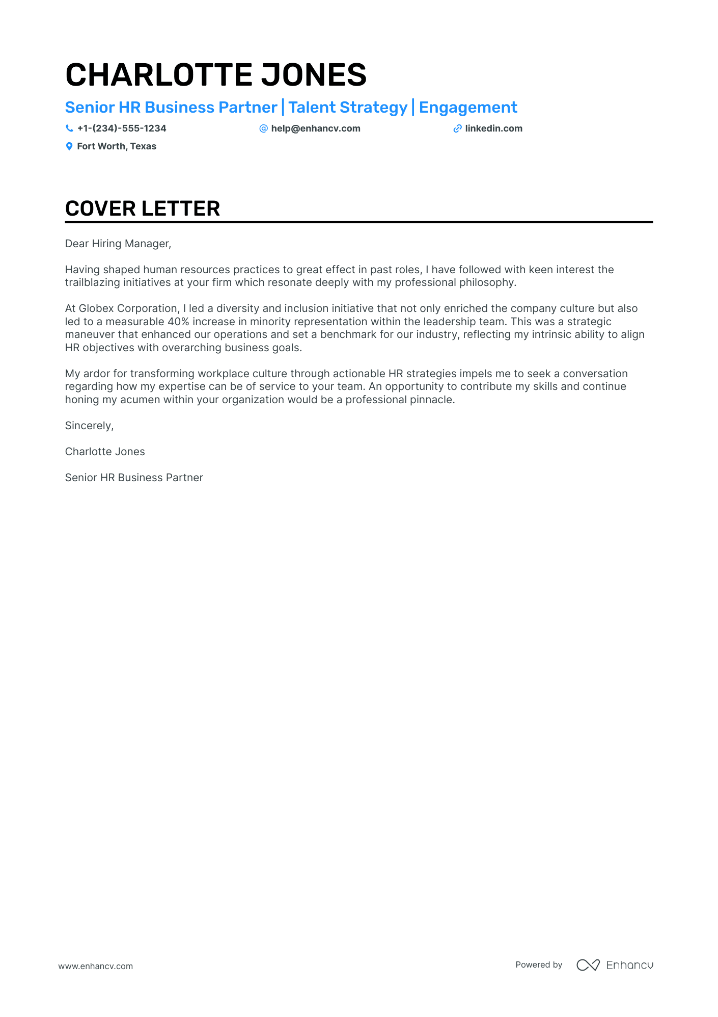 29 Professional HR Cover Letter Examples and Template for 2024 | Enhancv