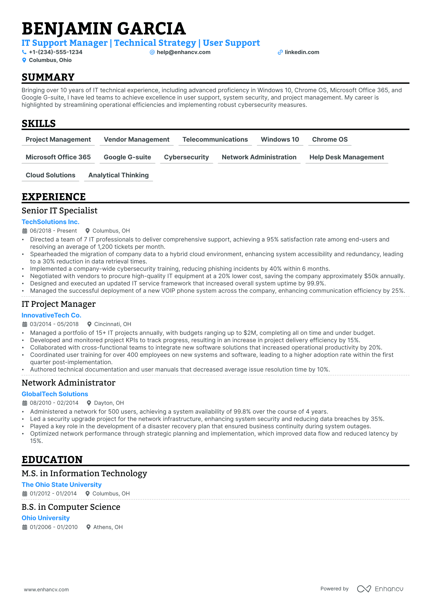5 IT Support Manager Resume Examples & Guide for 2024