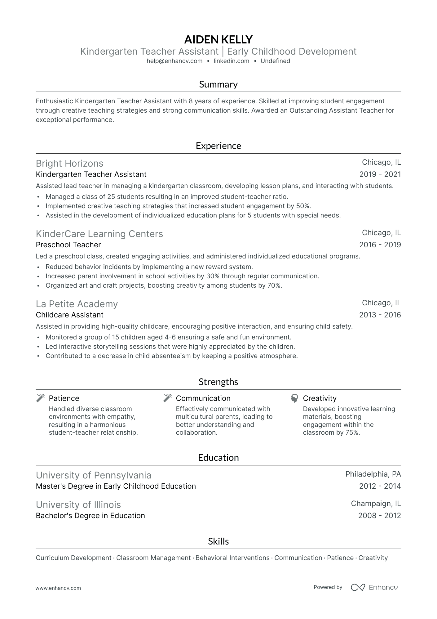 5 Kindergarten Teacher Assistant Resume Examples & Guide for 2024
