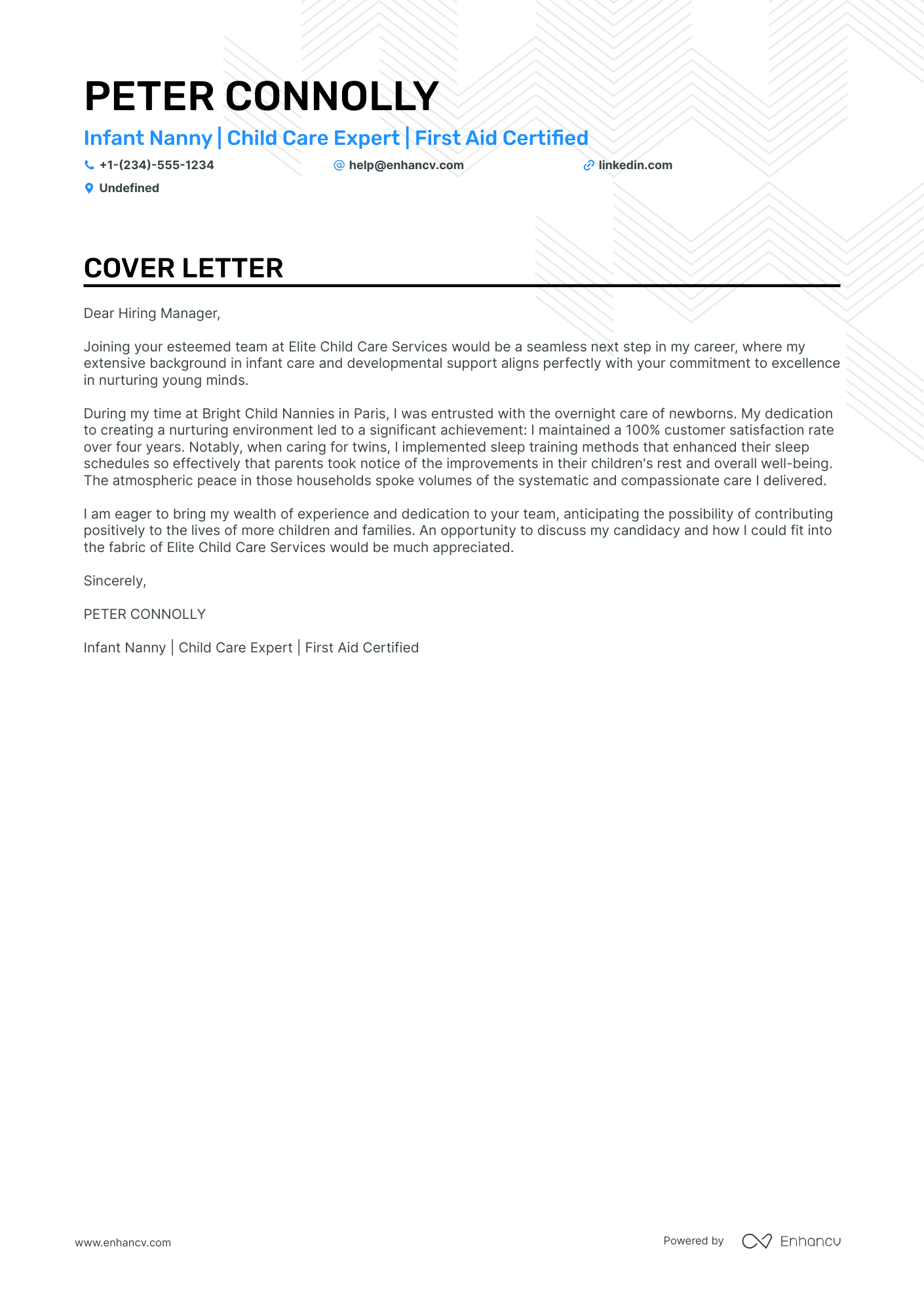 11 Professional Nanny Cover Letter Examples and Template for 2024 | Enhancv