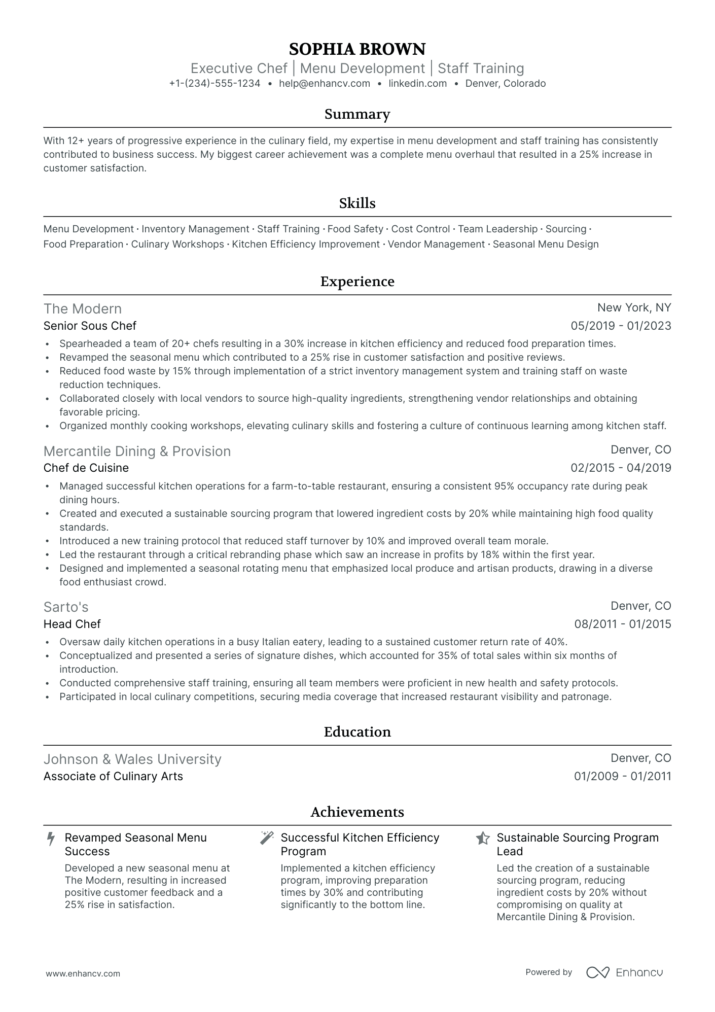 5 Culinary Resume Examples & Guide for 2024