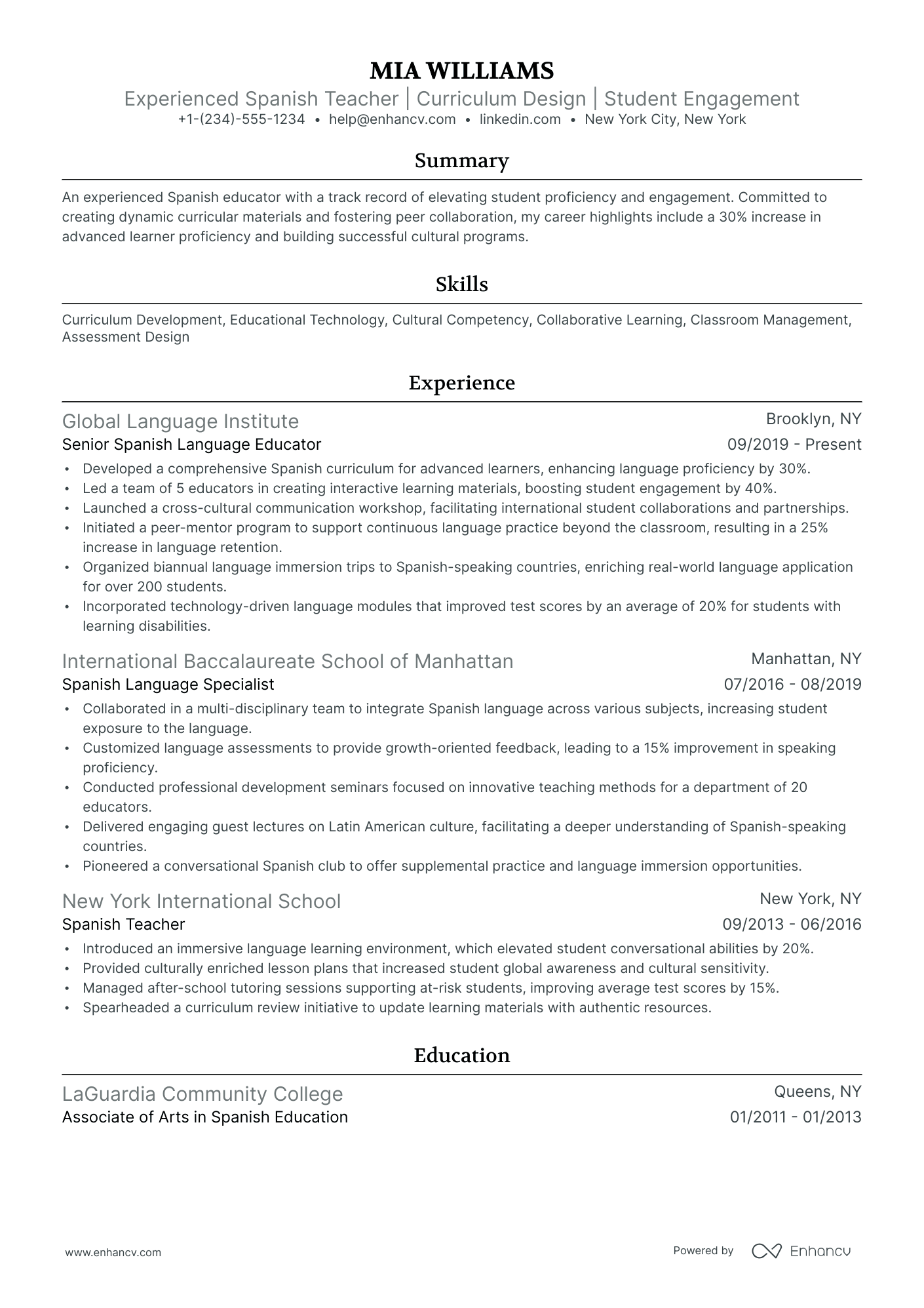 10 Spanish Teacher Resume Examples & Guide for 2026