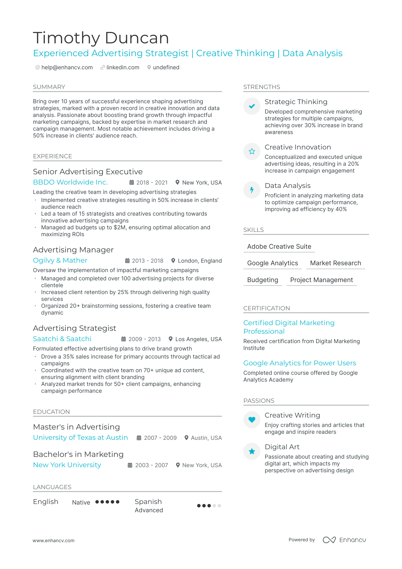 5 Advertising Agency Resume Examples & Guide for 2024