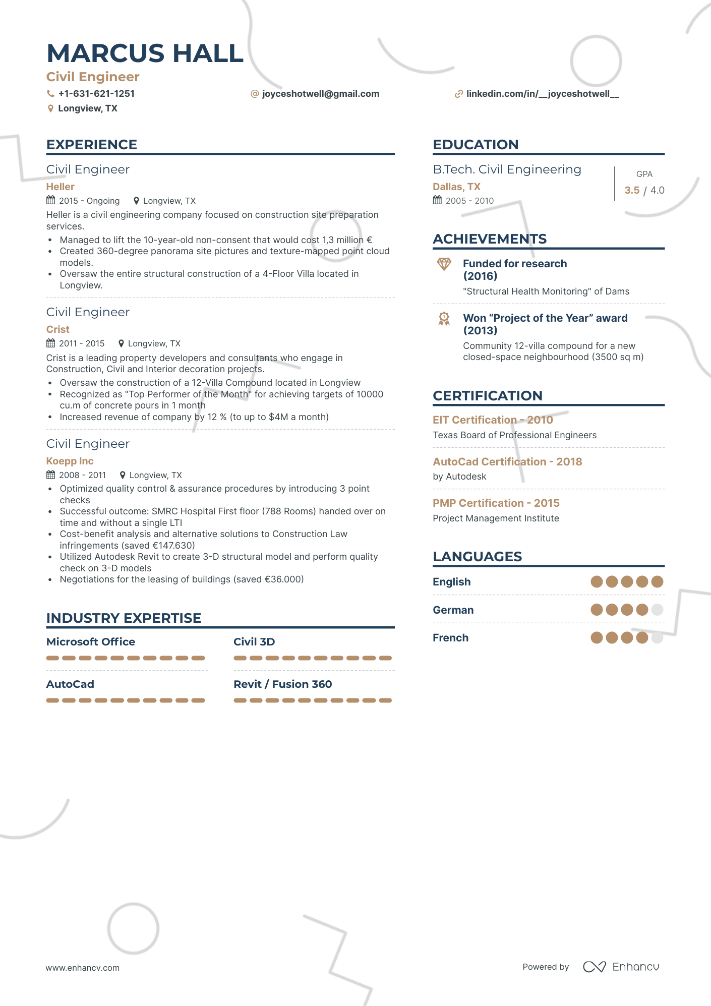 5 Civil Engineer Resume Examples & Guide for 2023