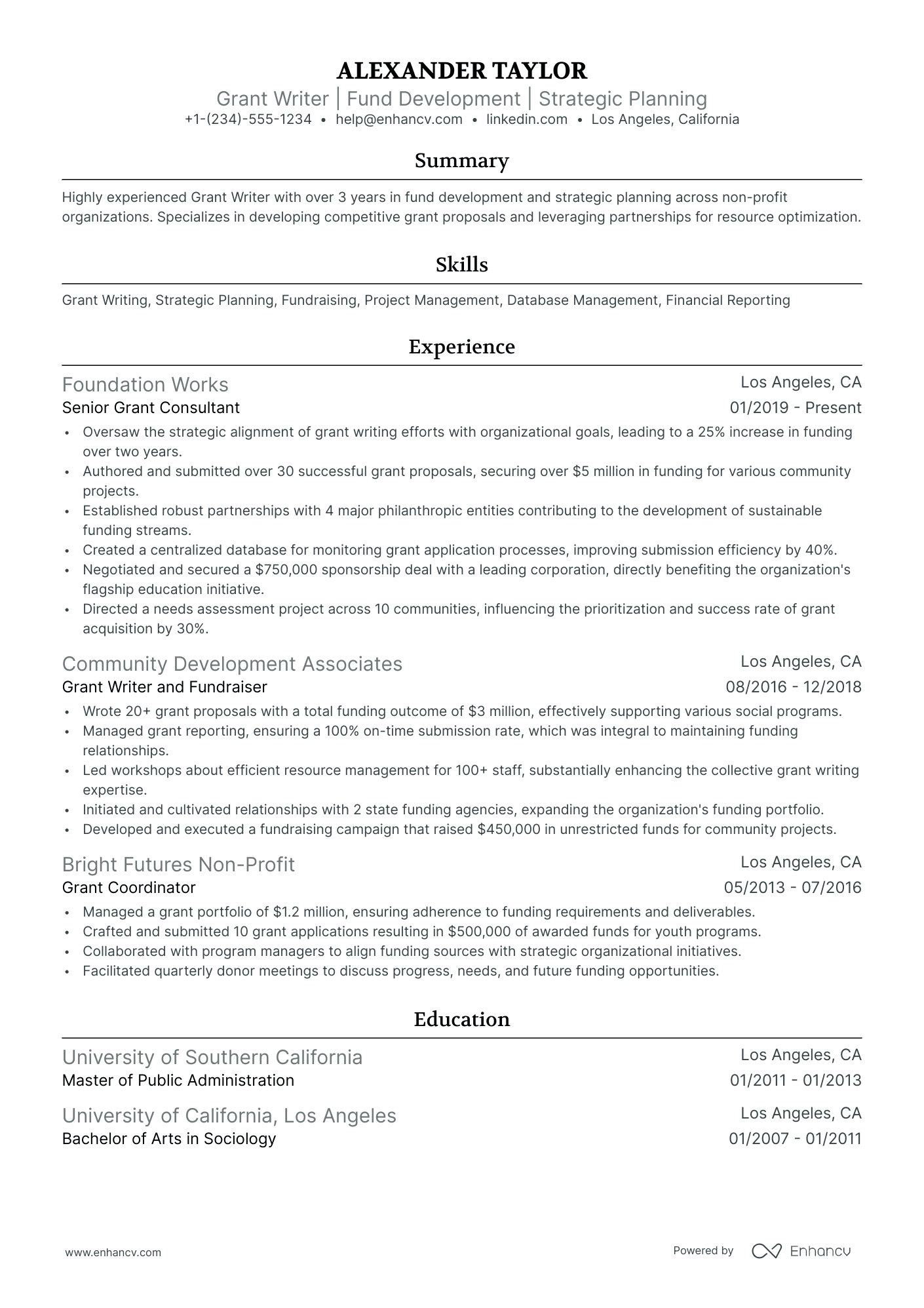 10 Grant Writer Resume Examples & Guide for 2025