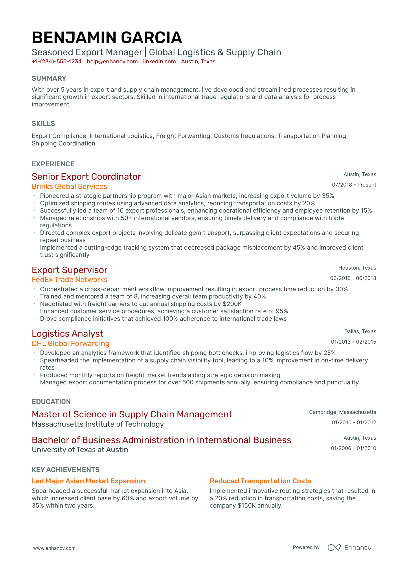 10 Export Manager Resume Examples & Guide for 2026