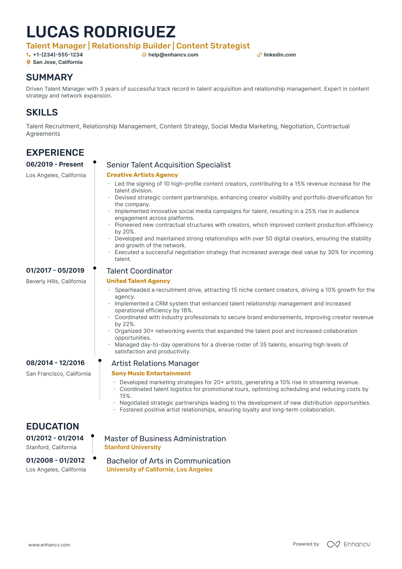 10 Talent Manager Resume Examples & Guide for 2026