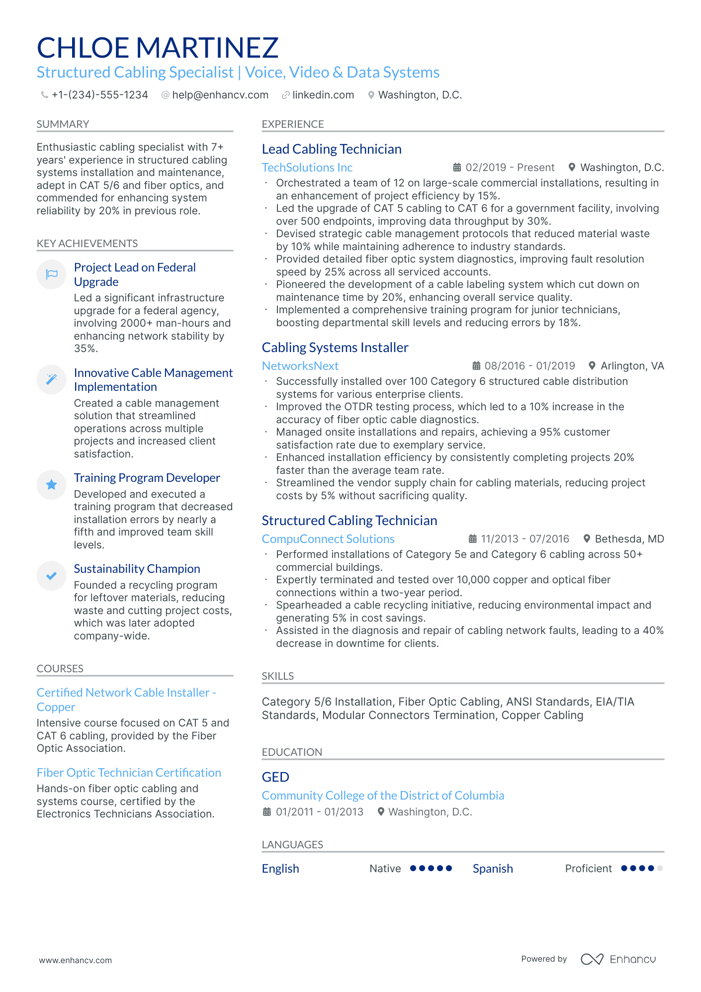 10 Cable Technician Resume Examples & Guide for 2025